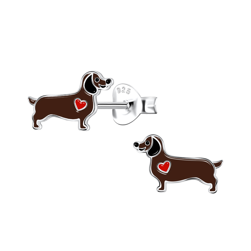 925 Silver Jewelry | Silver Dachshund Dog Stud Earrings - 22037