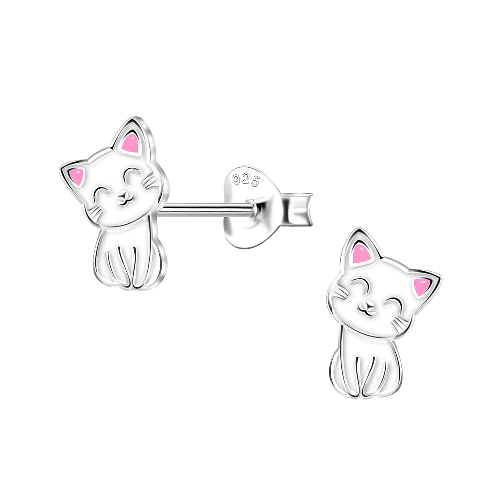 925 Silver Jewelry | Silver Cat Stud Earrings - 22144