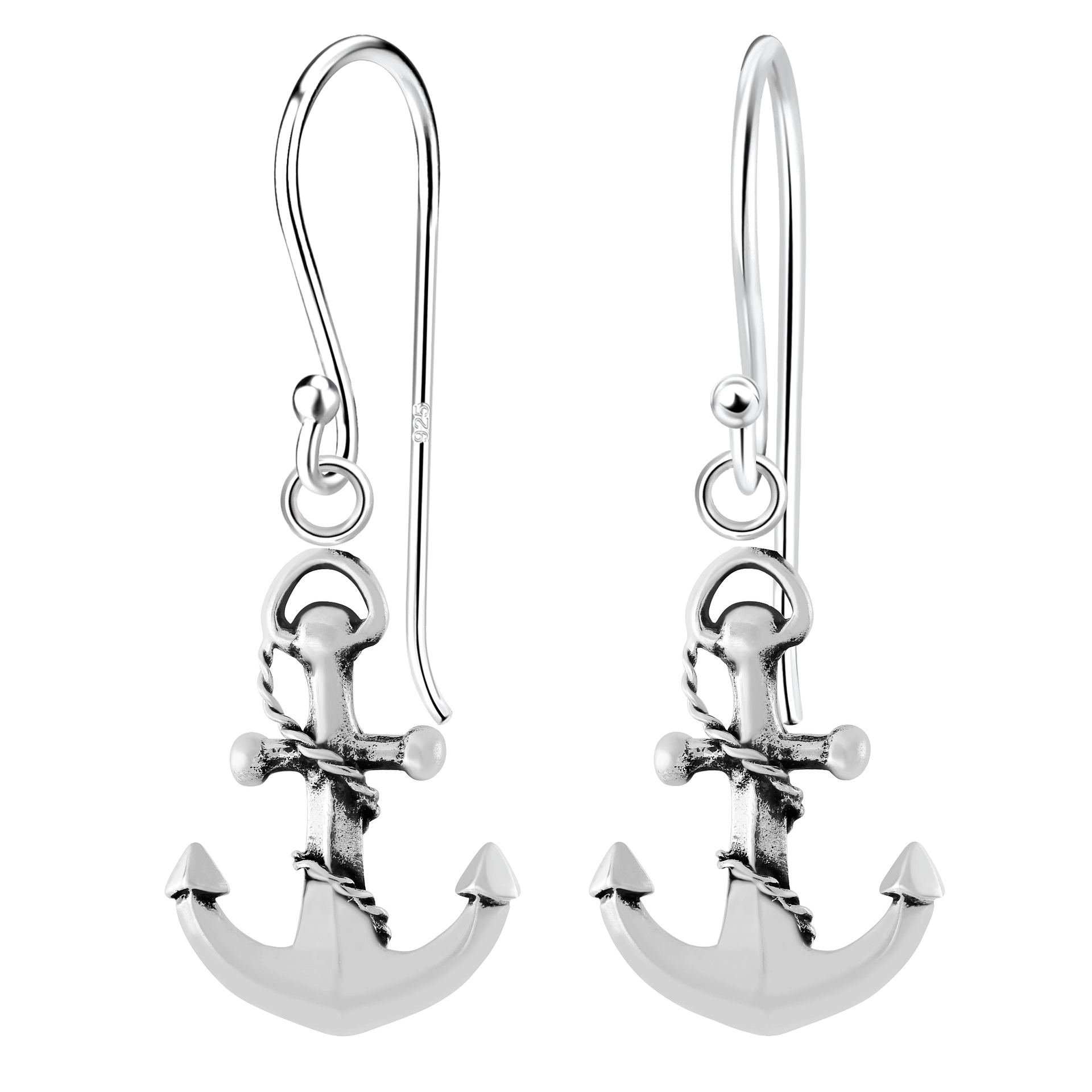 925 Silver Jewelry | Silver Anchor Earrings - 1421