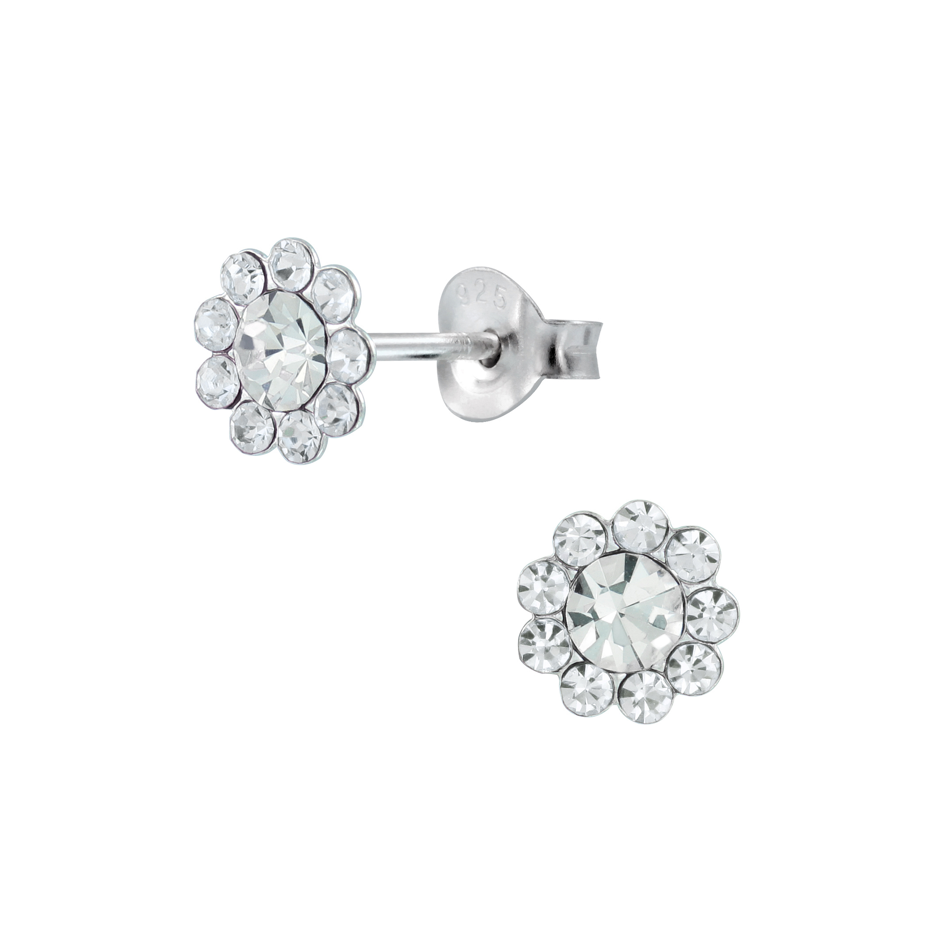 925 Silver Jewelry | Silver Crystal Flower Stud Earrings - 2207