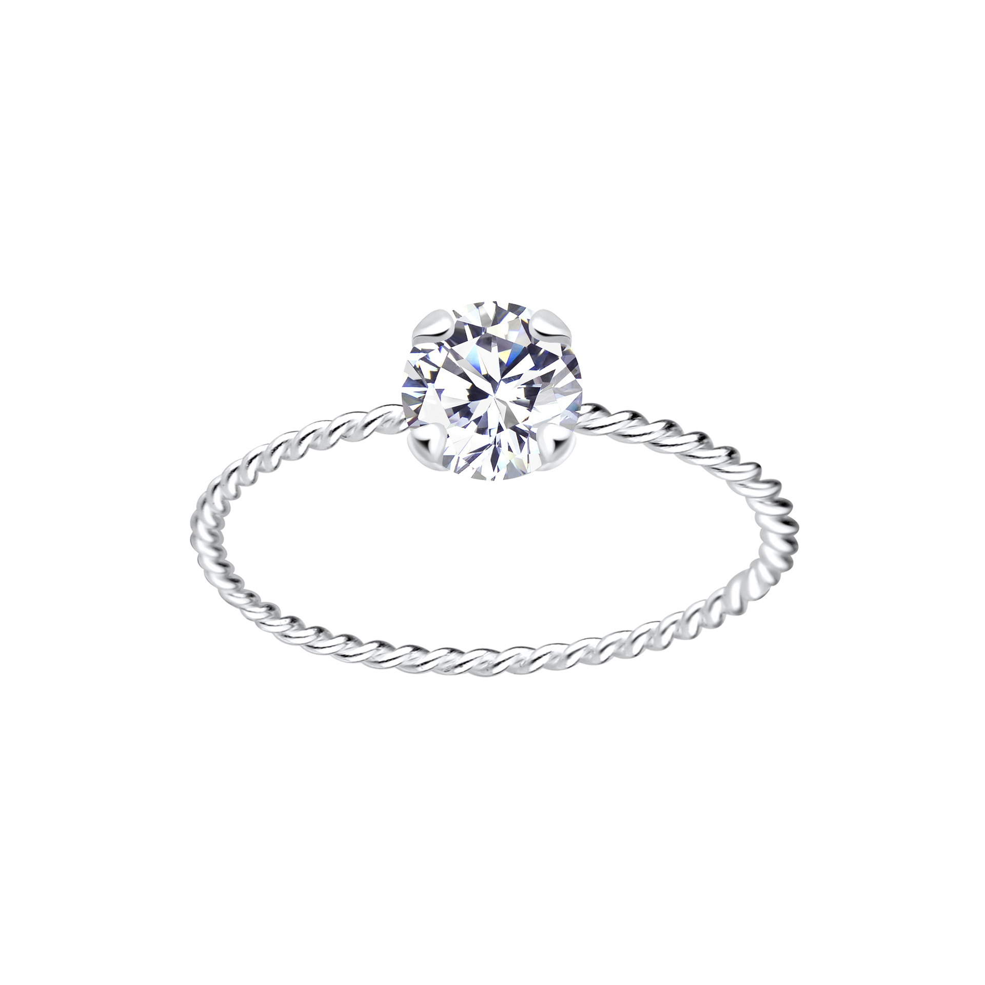 925 Silver Jewelry | Silver Twisted Band Solitaire Ring - 3660