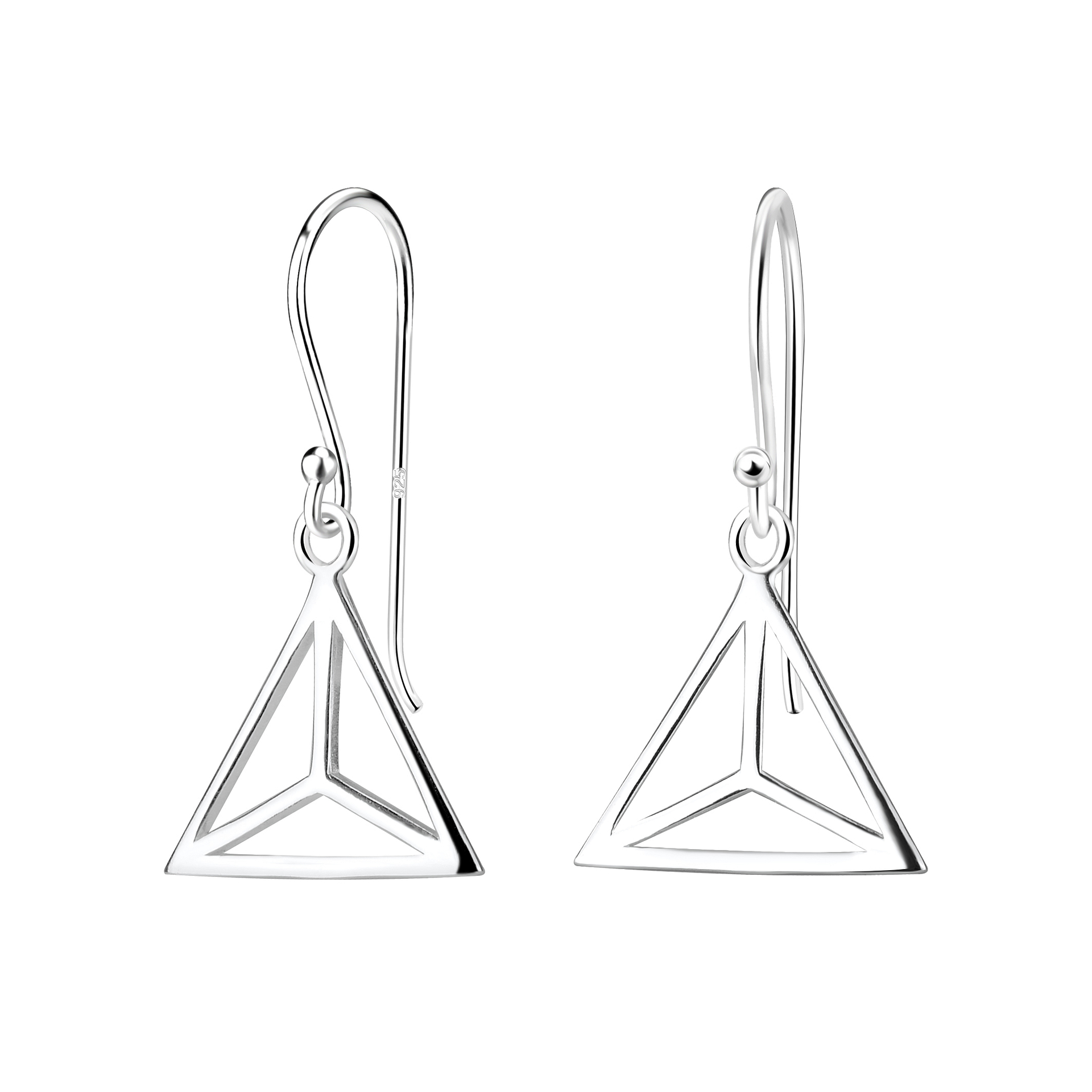 925 Silver Jewelry | Silver Triangle Earrings - 4536