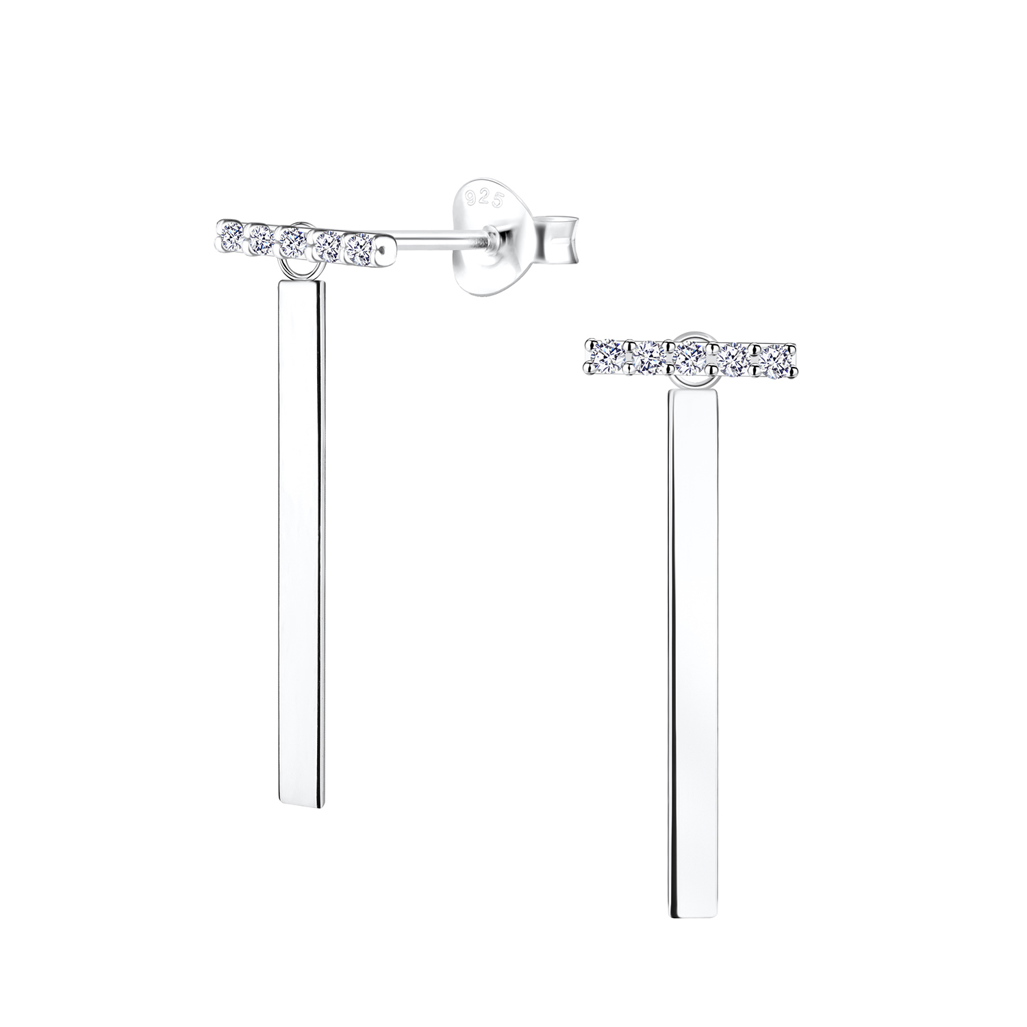 925 Silver Jewelry | Silver Bar Cubic Zirconia Stud Earrings - 5298