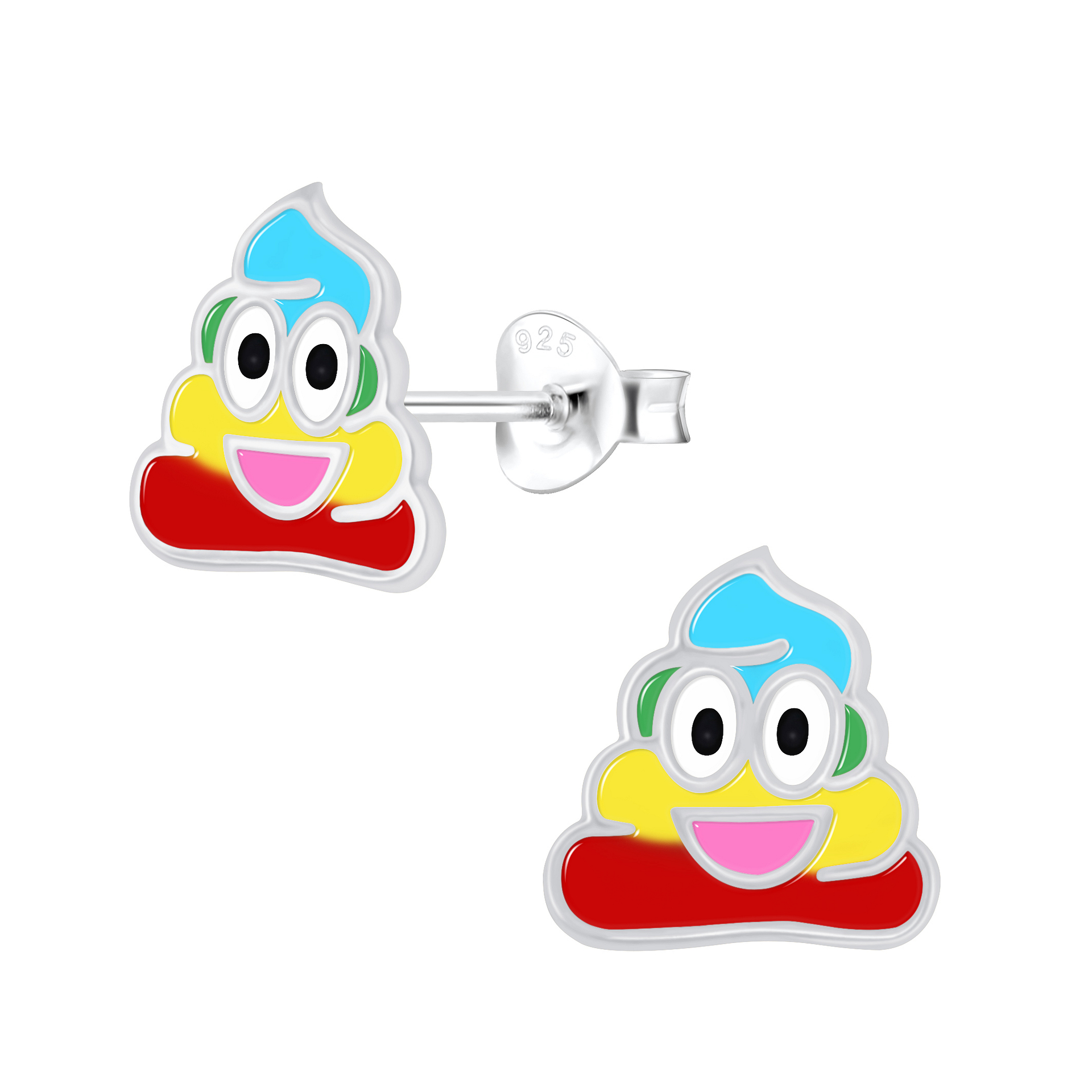 925 Silver Jewelry | Silver Smiling Poo Stud Earrings - 6115