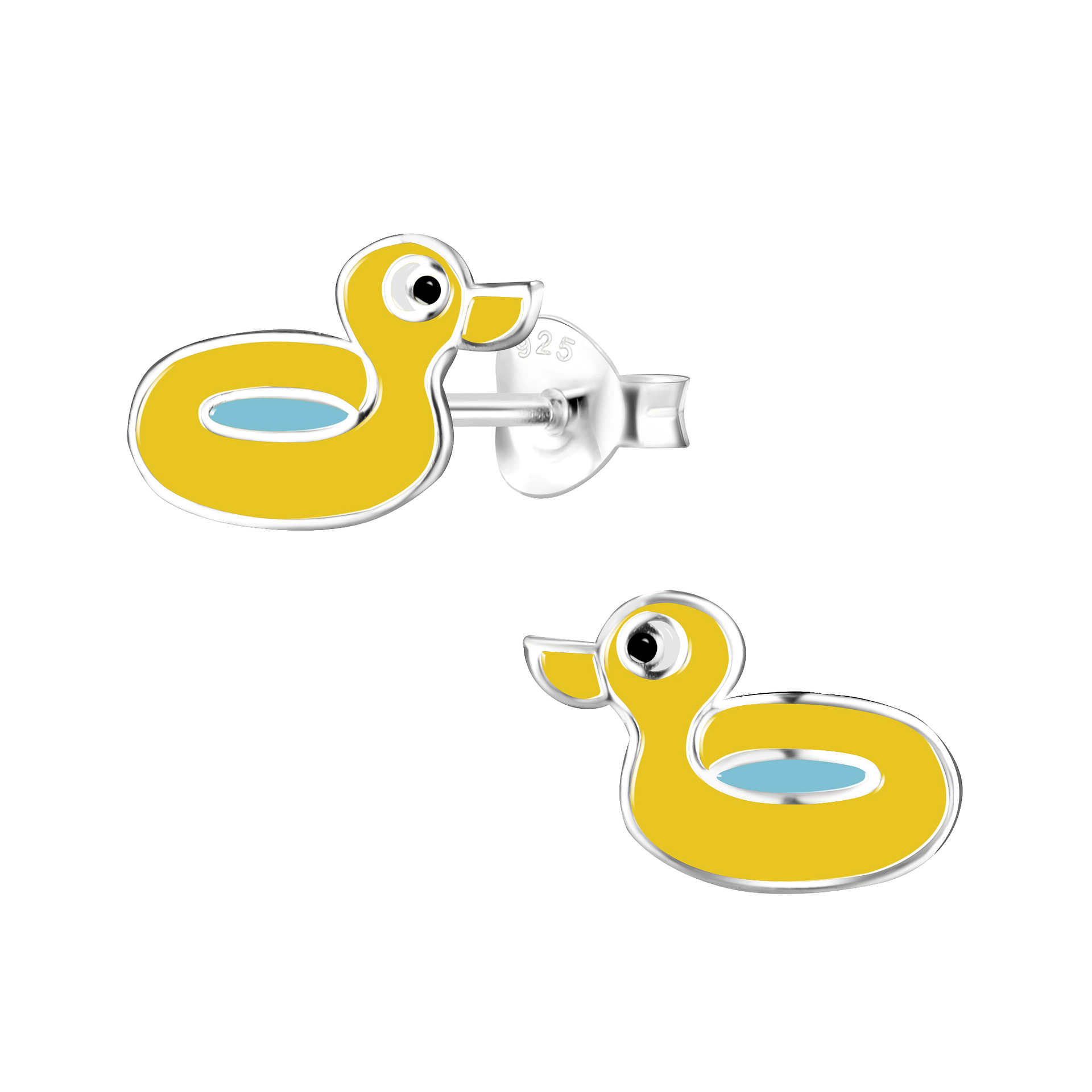 925 Silver Jewelry | Silver Duck Rubber Ring Stud Earrings - 8045