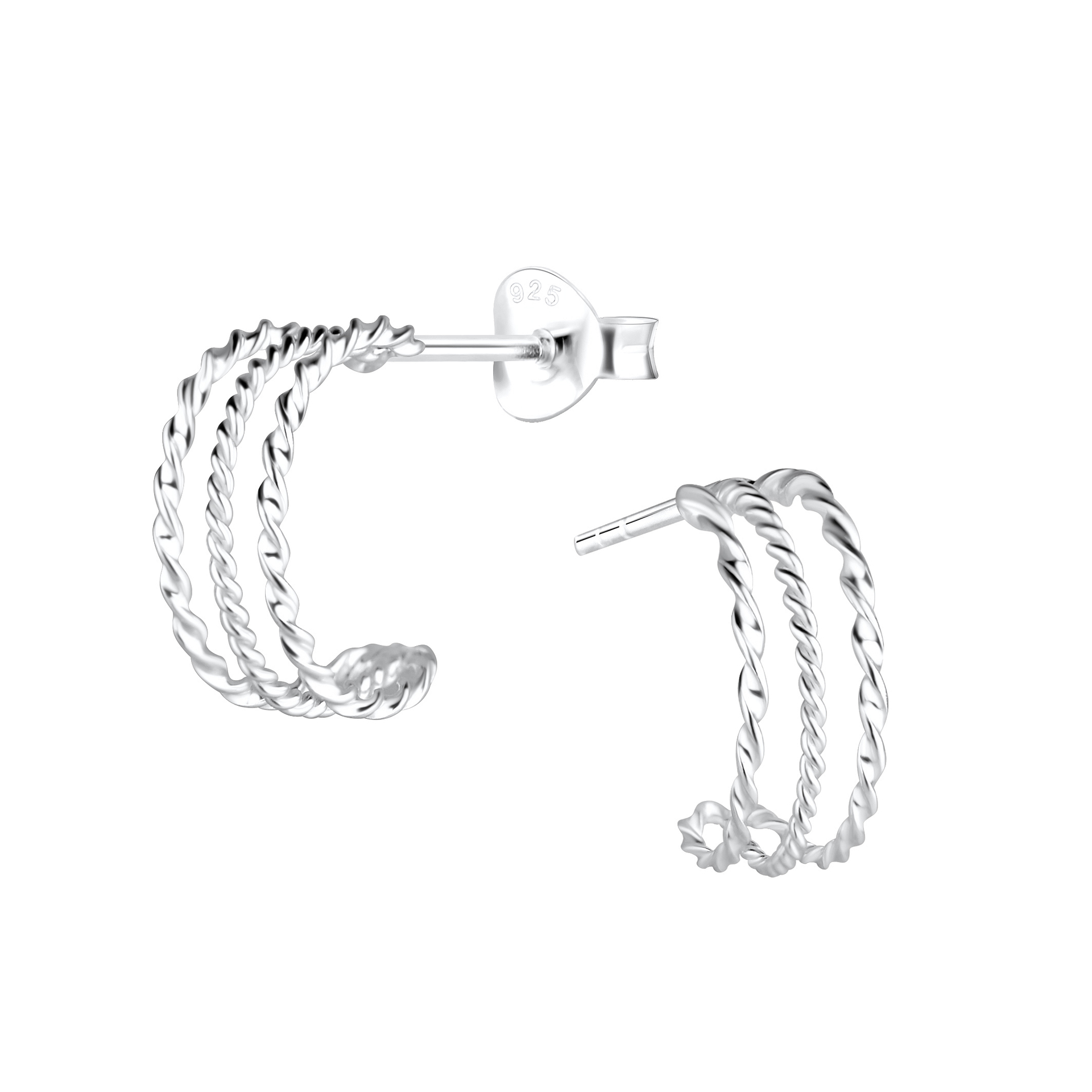 925 Silver Jewelry | Silver Twisted Half Hoop Stud Earrings - 9251