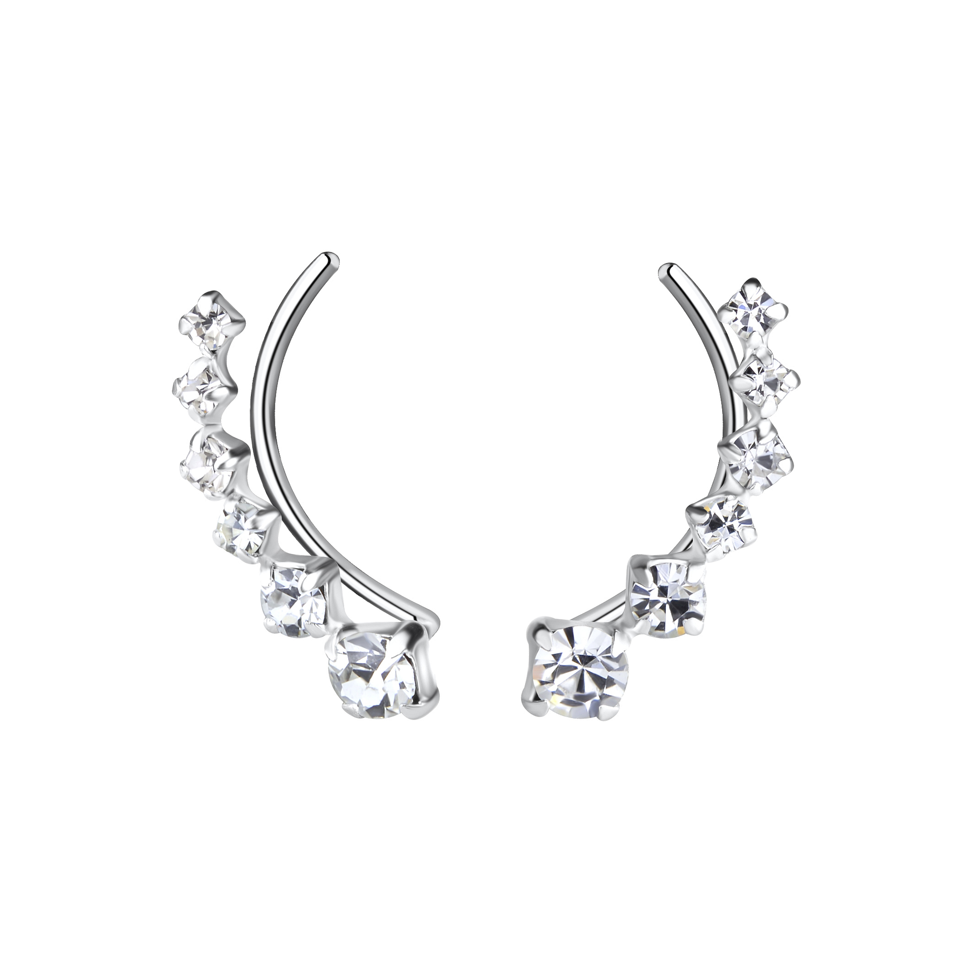 925 Silver Jewelry | Silver Curved Line Crystal Ear Climbers - 10483