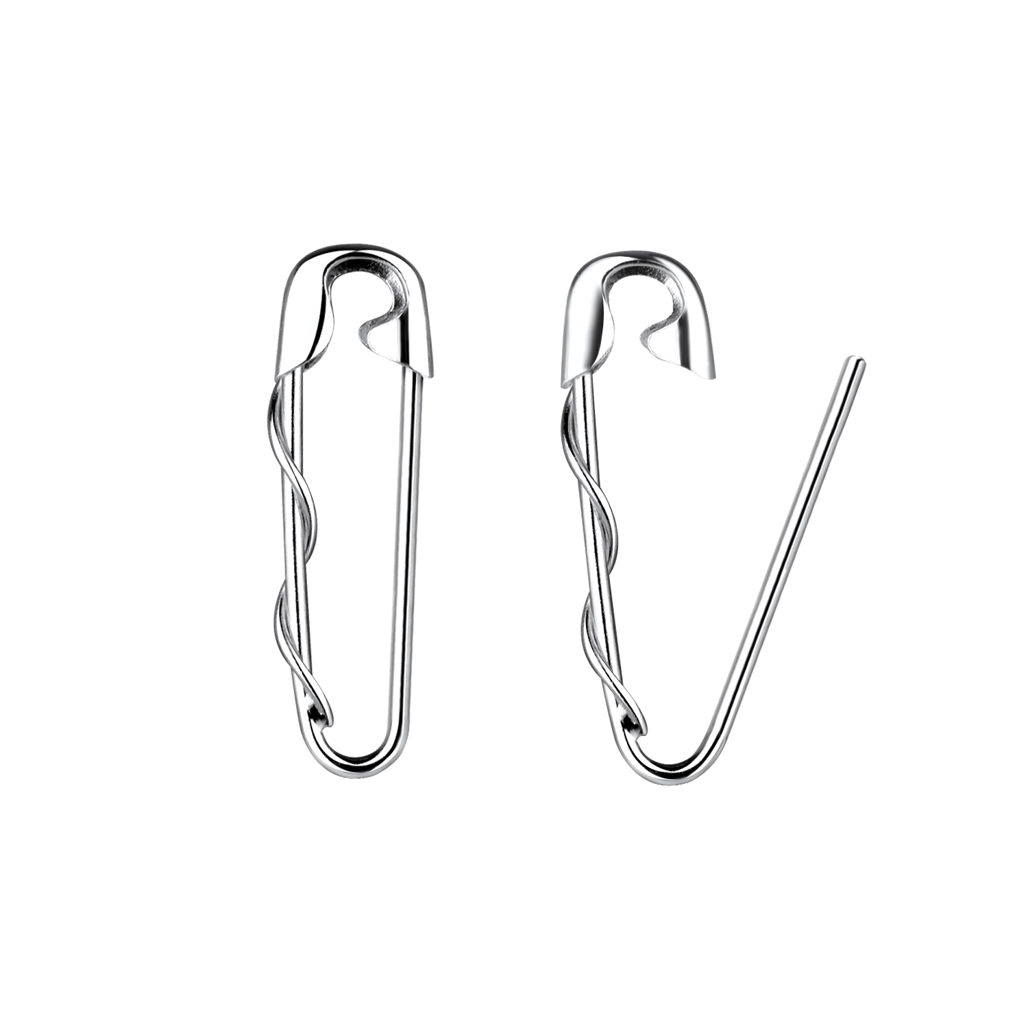 925 Silver Jewelry | Silver Safety Pin Hoop Earrings - 10558