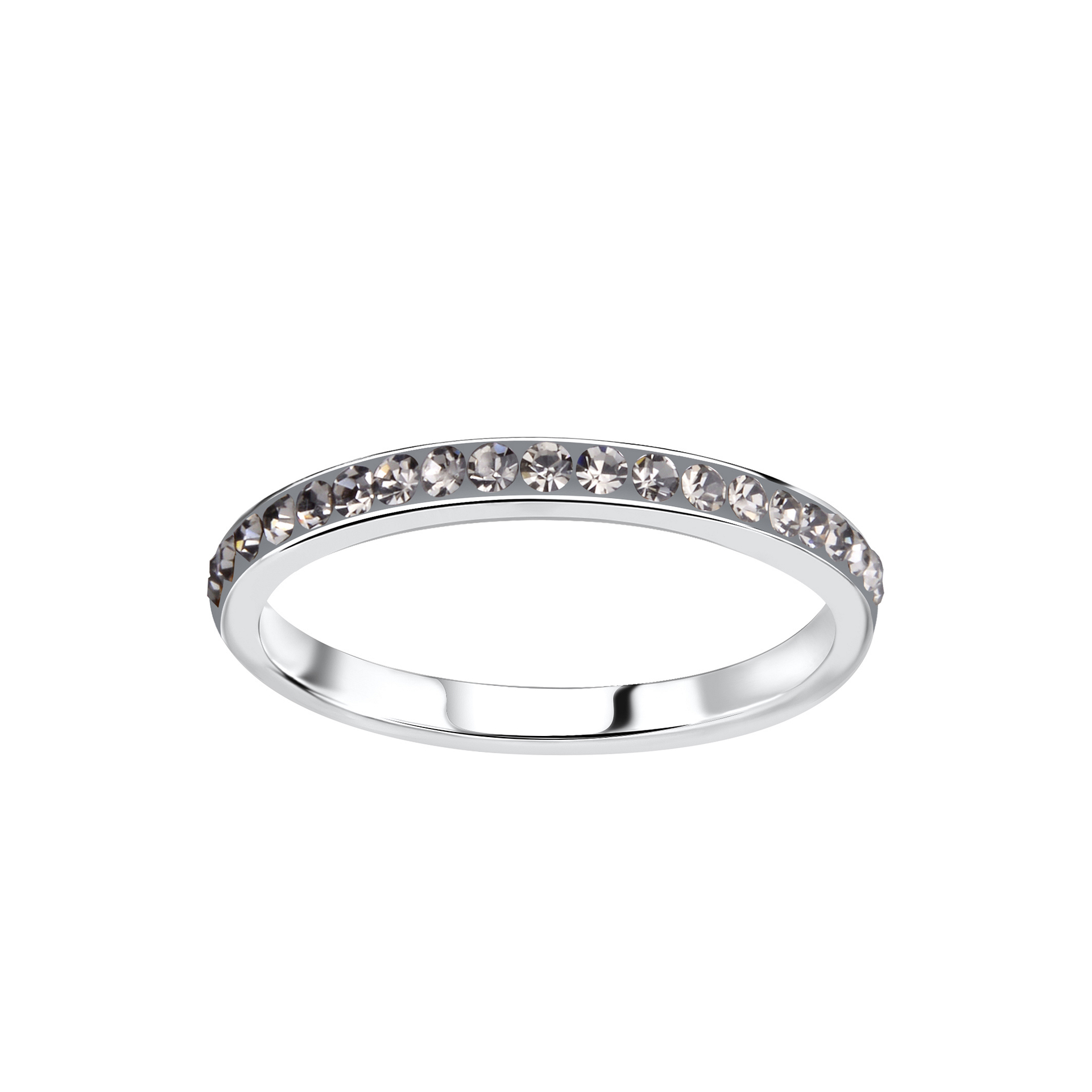 925 Silver Jewelry | 2mm Band Crystal Silver Ring - 11645