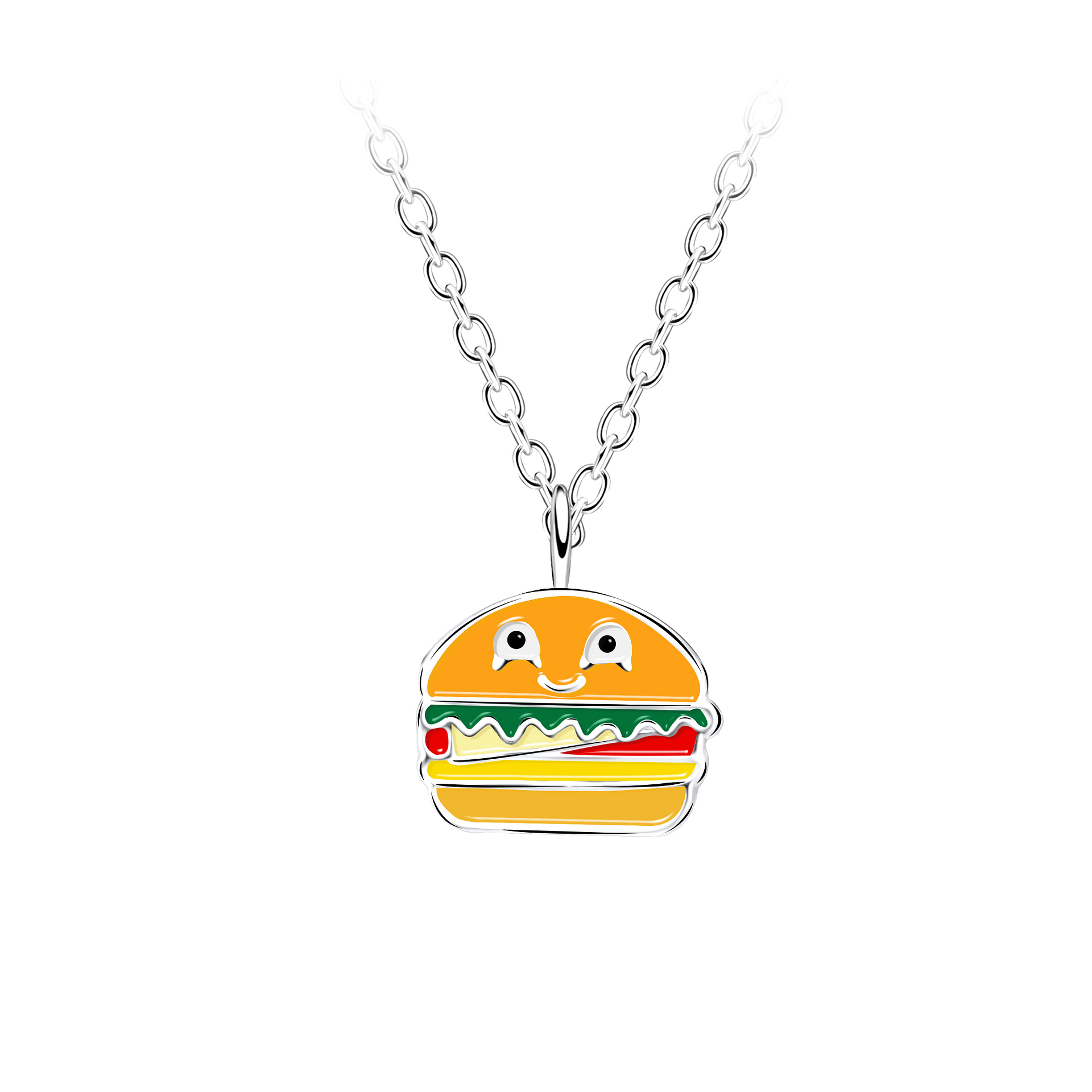 925 Silver Jewelry | Silver Burger Necklace - 14666