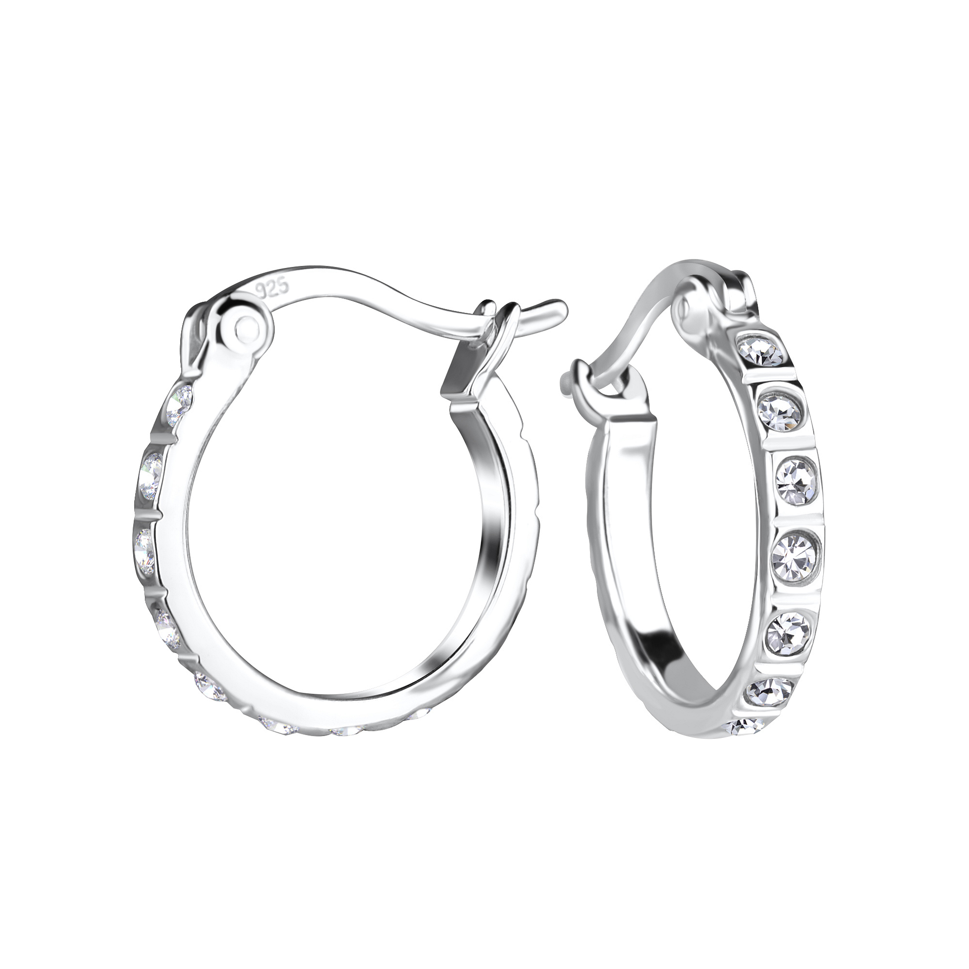 925 Silver Jewelry | 14mm Silver French Lock Hoop Earrings - 15554