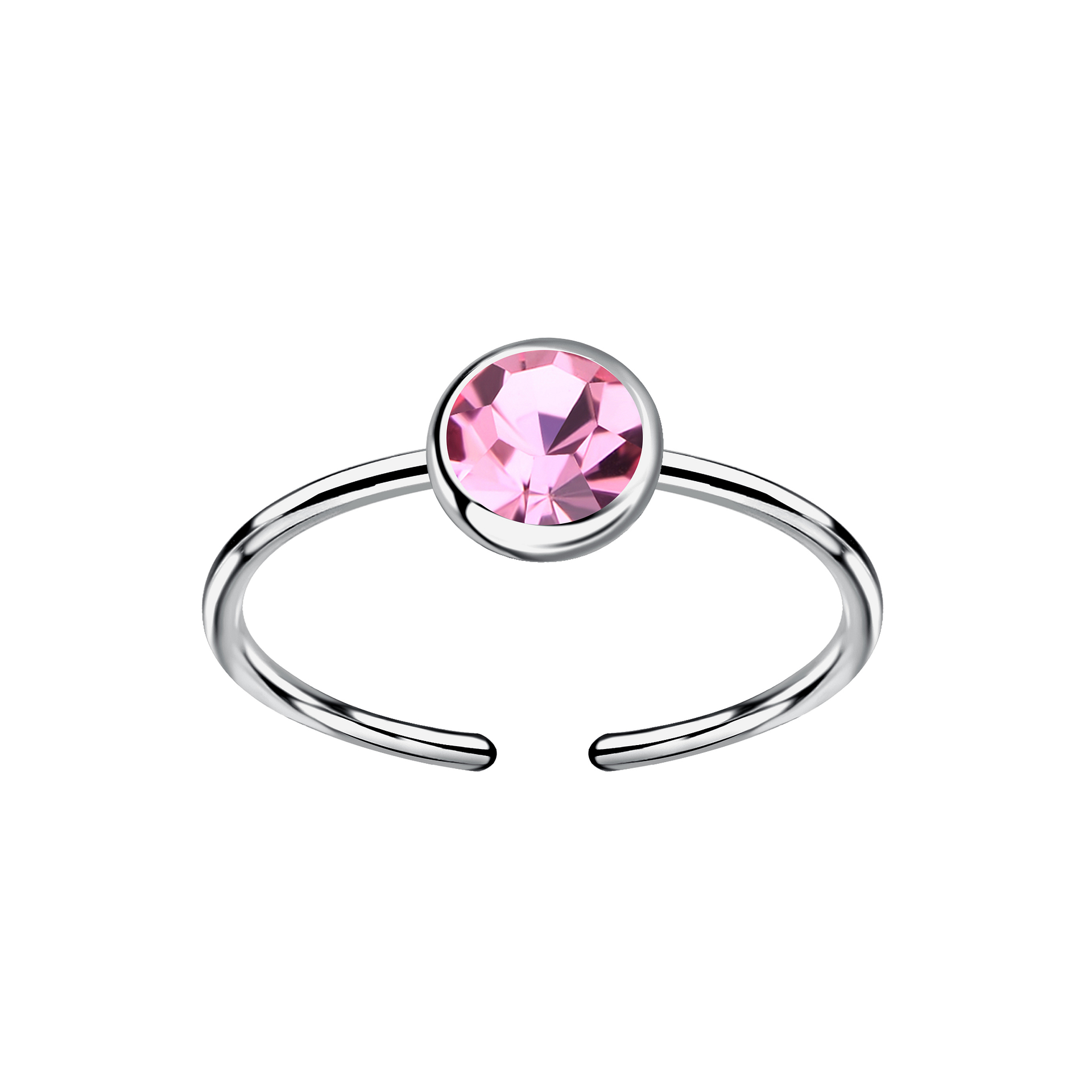 925 Silver Jewelry | 5mm Crystal Silver Open Ring - 19615