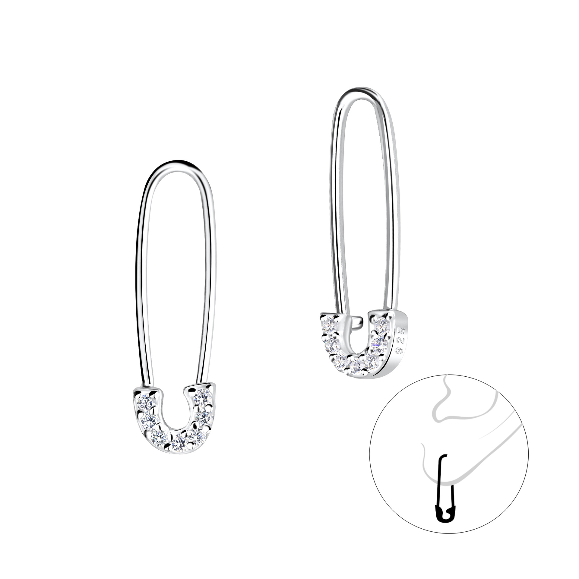 925 Silver Jewelry | Silver Safety Pin Hoop Earrings - 16433
