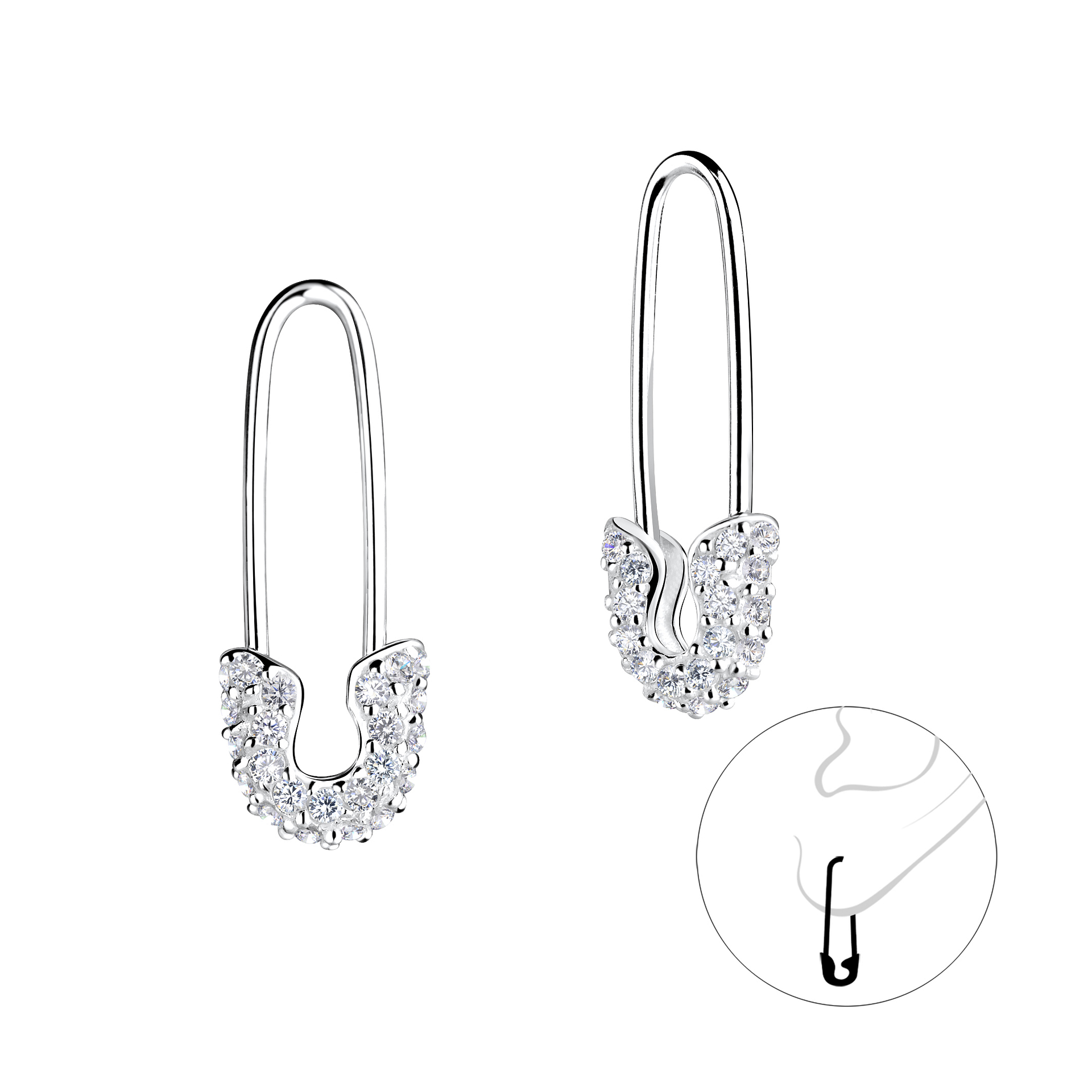 925 Silver Jewelry | Silver Safety Pin Hoop Earrings - 16434
