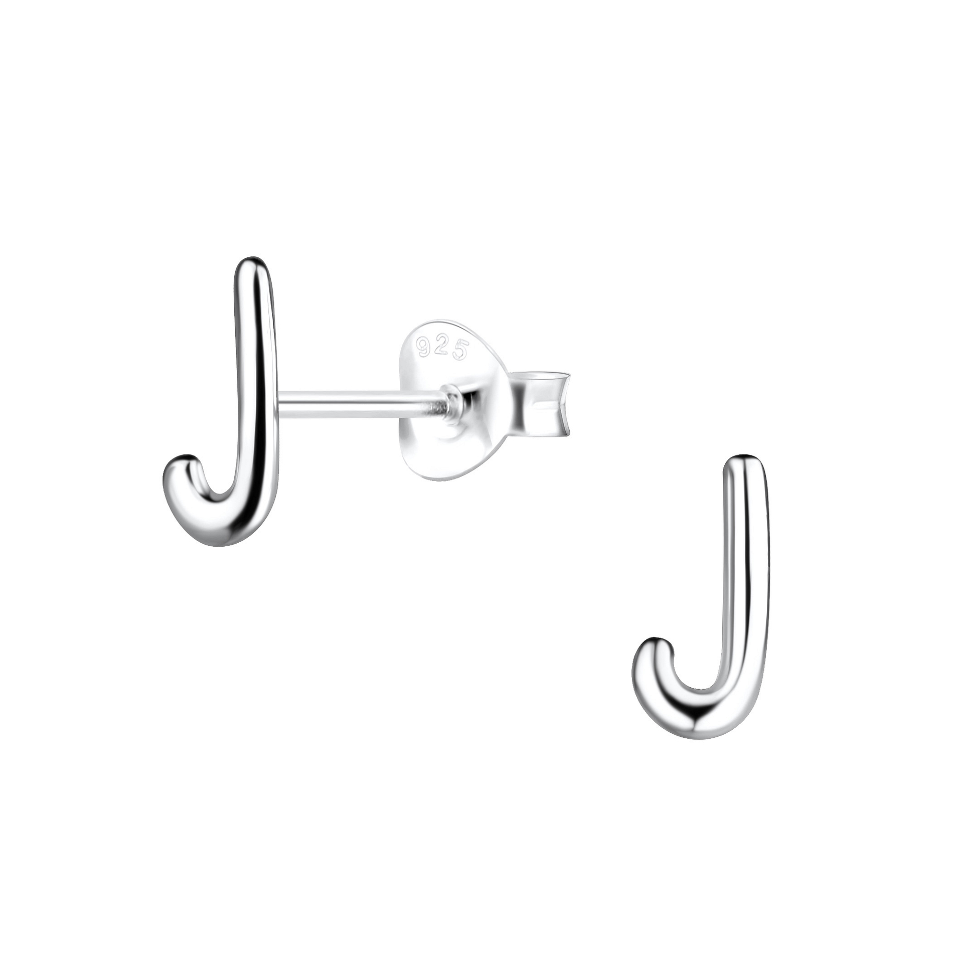 925 Silver Jewelry | Silver Letter J Stud Earrings - 18604