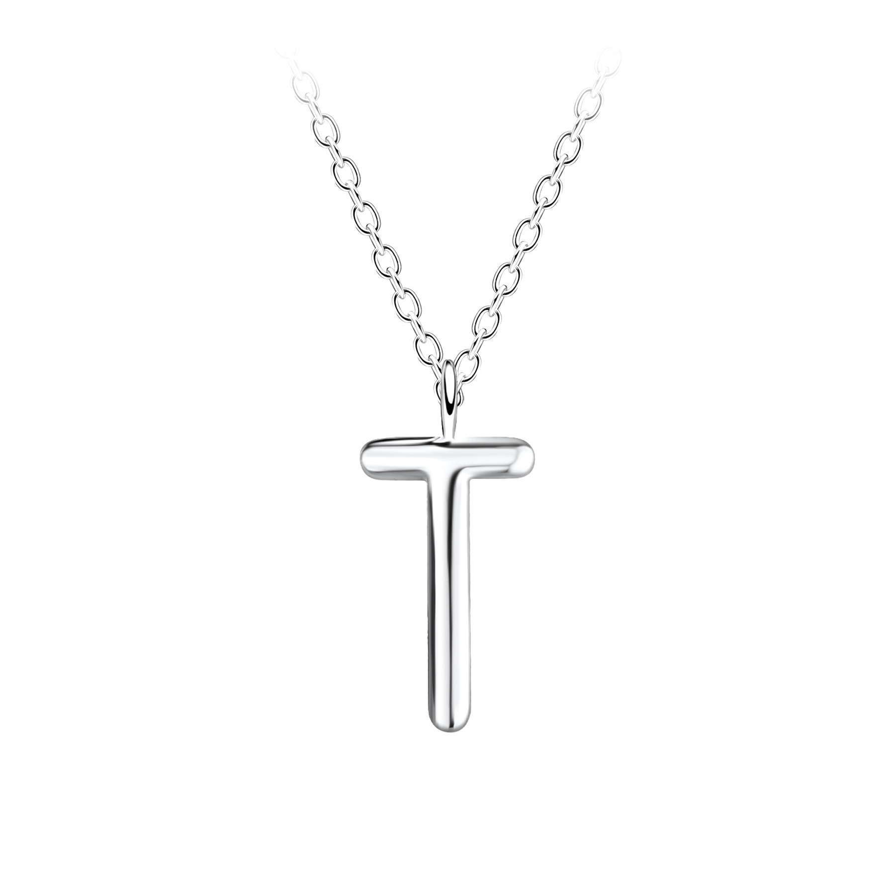 925 Silver Jewelry | Silver Letter T Necklace - 18638