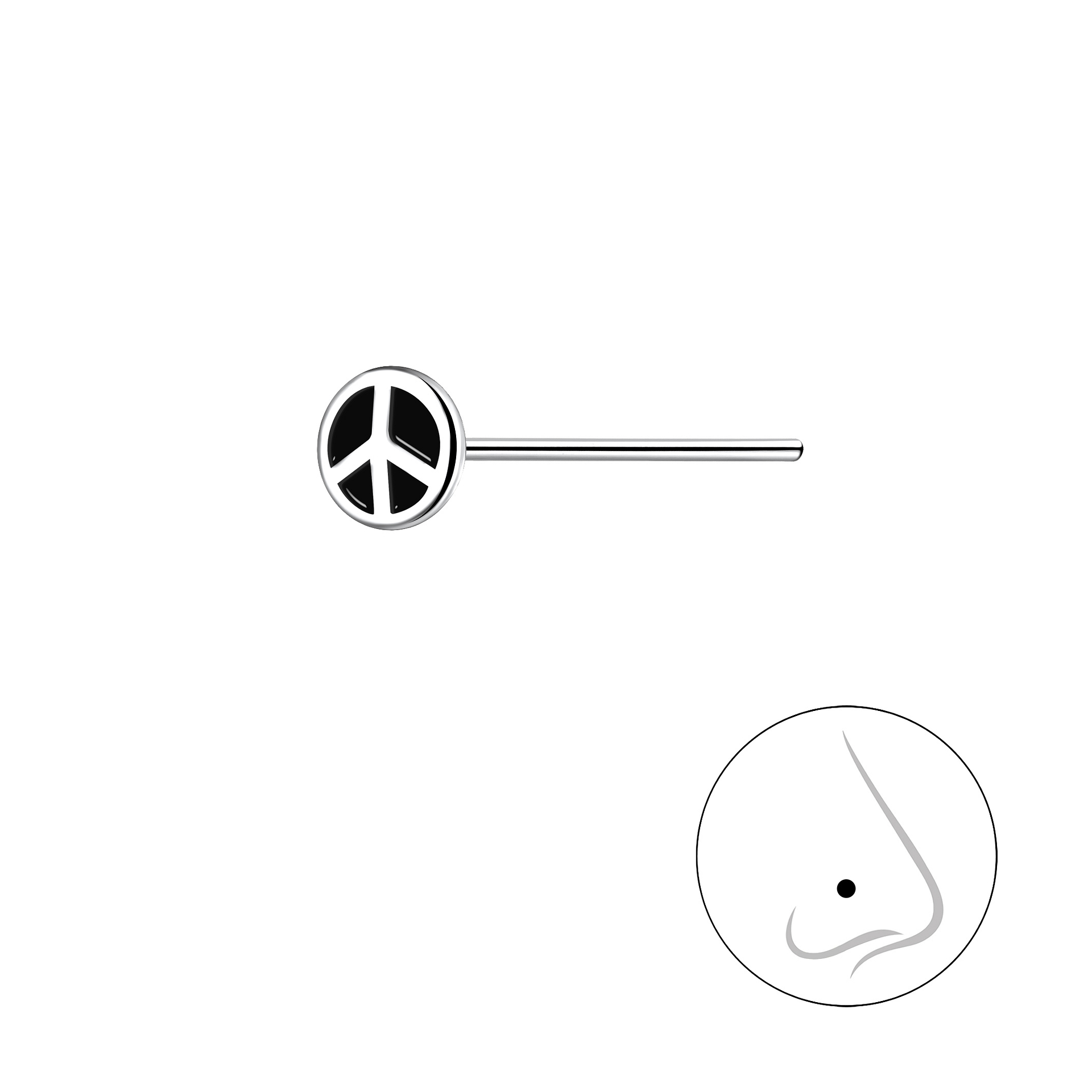 925 Silver Jewelry | Silver Peace Sign Nose Stud - 17772