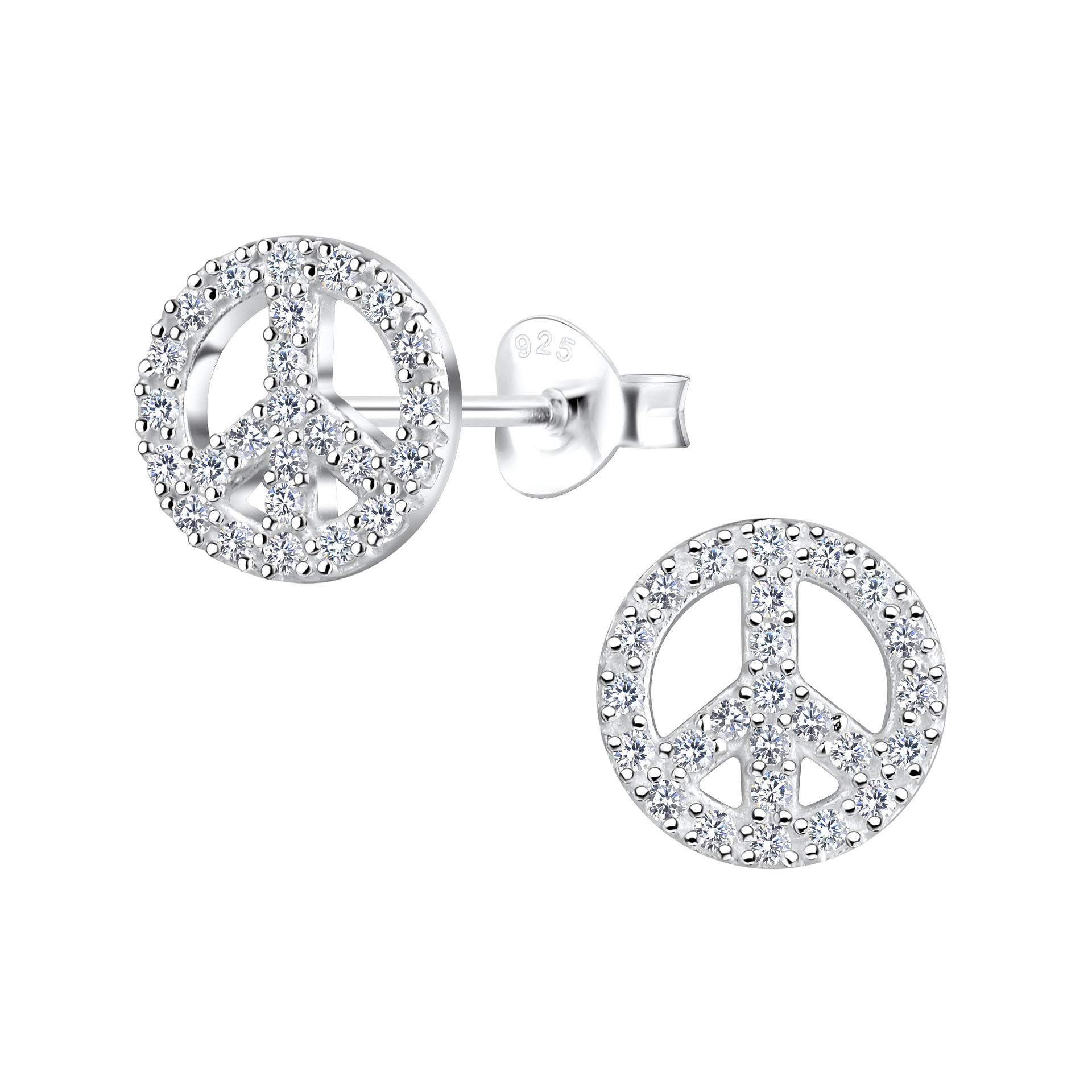 925 Silver Jewelry | Silver Peace Sign Stud Earrings - 17338