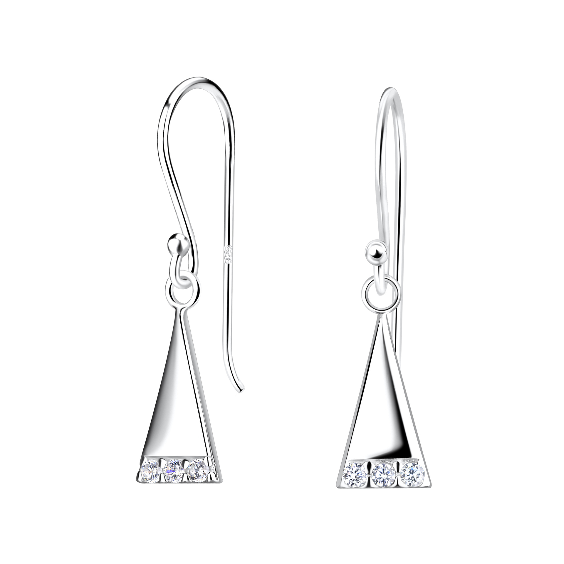 925 Silver Jewelry | Silver Triangle Earrings - 17030