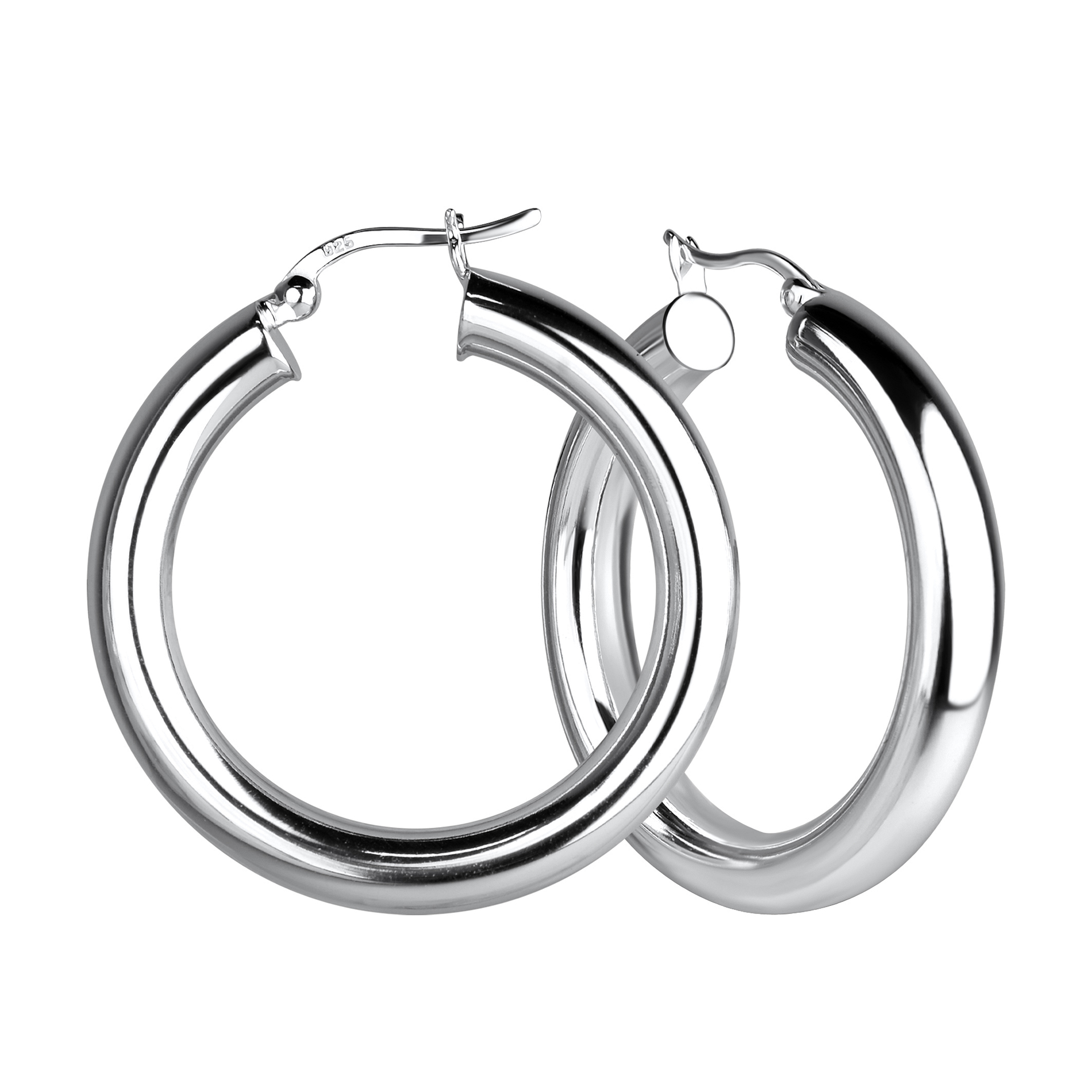 925 Silver Jewelry | 35mm Silver French Lock Hoop Earrings - 17553