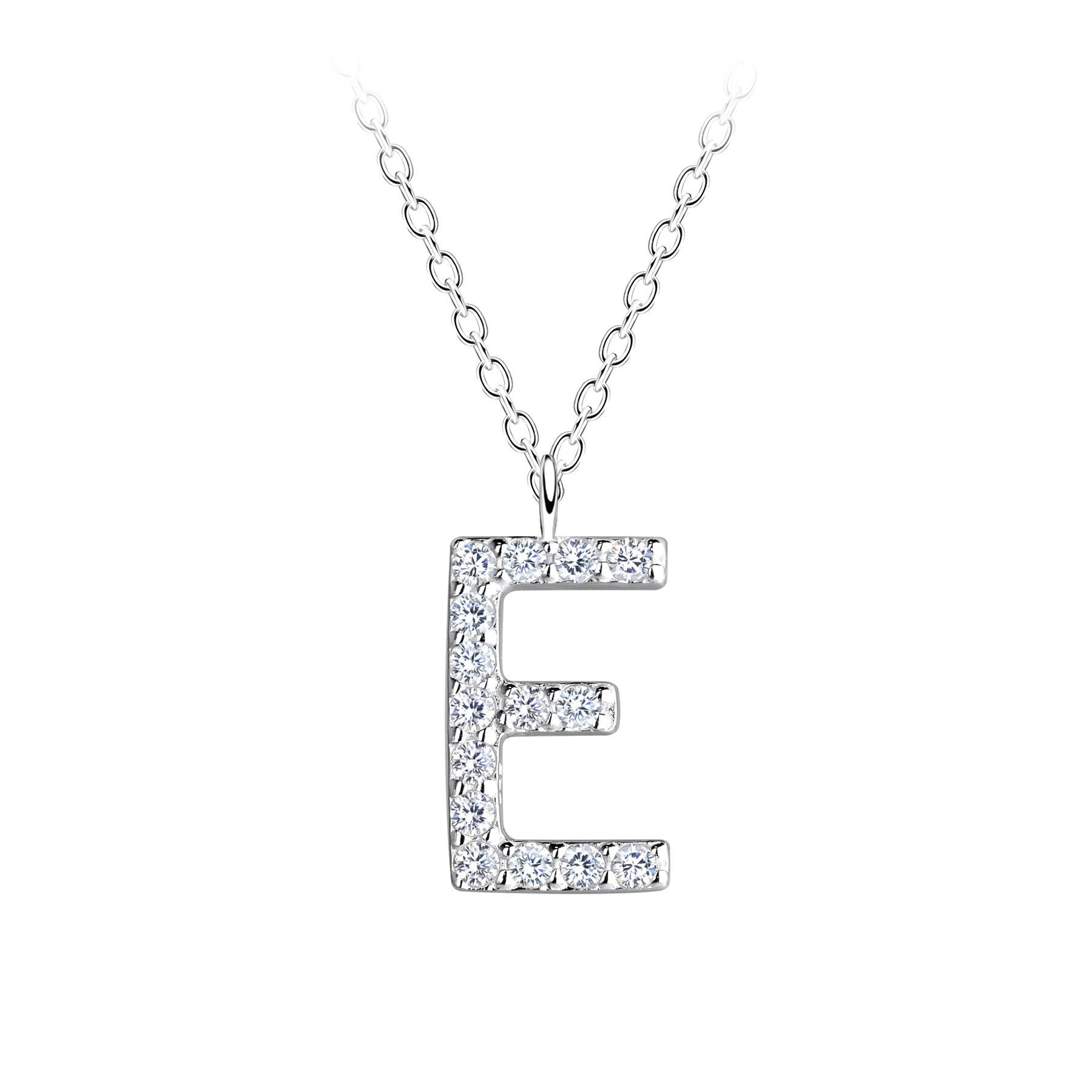 925 Silver Jewelry | Silver Letter E Necklace - 18888