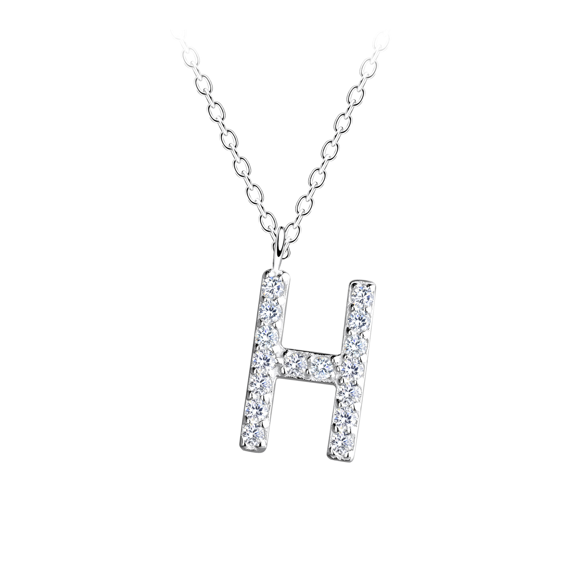 925 Silver Jewelry | Silver Letter H Necklace - 18890