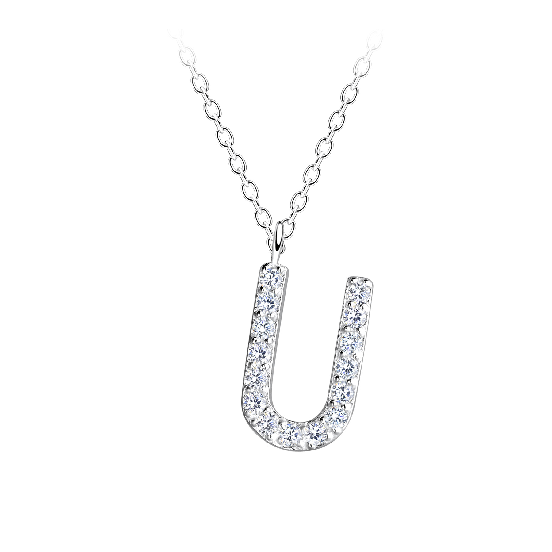 925 Silver Jewelry | Silver Letter U Necklace - 18899
