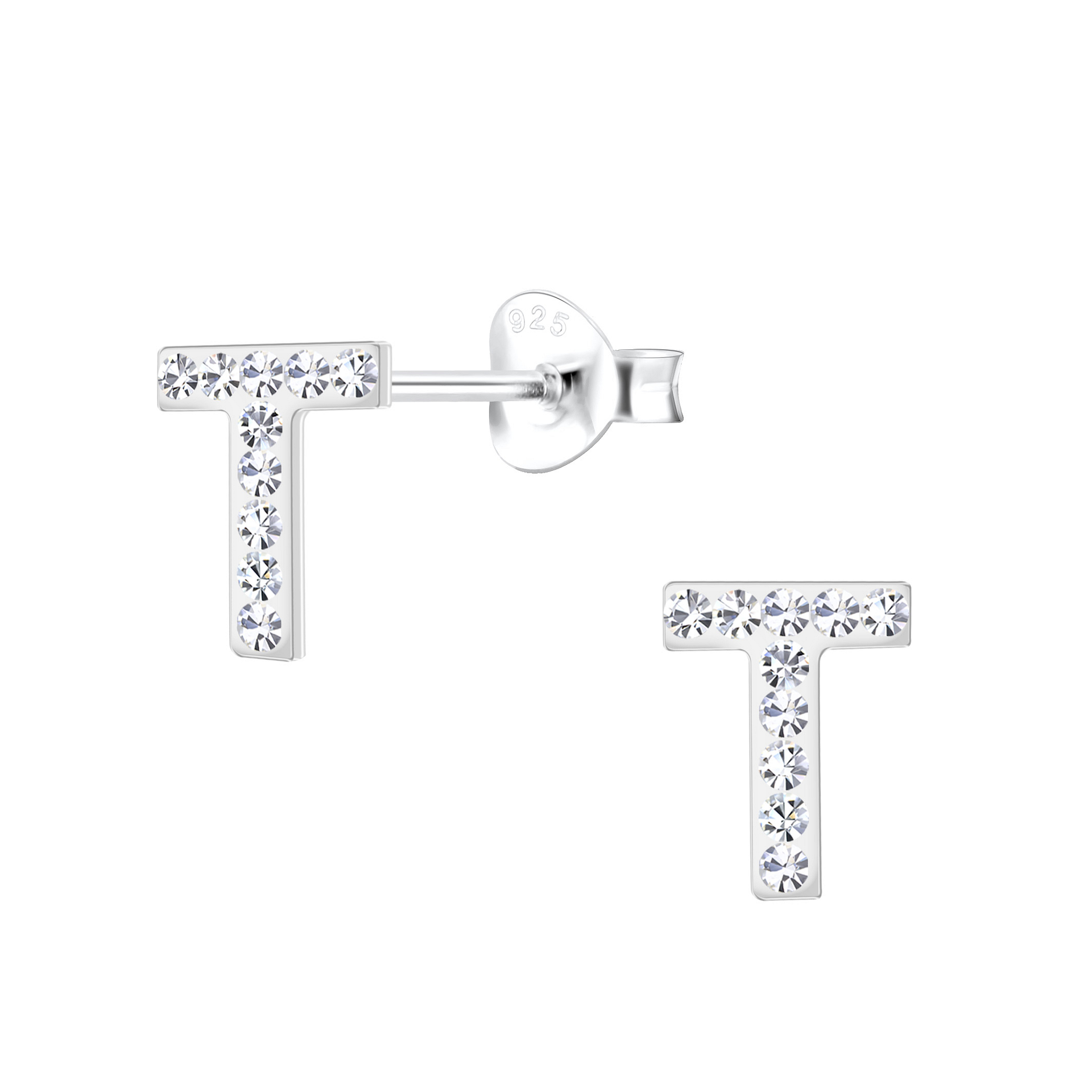 925 Silver Jewelry | Silver Letter T Stud Earrings - 19196