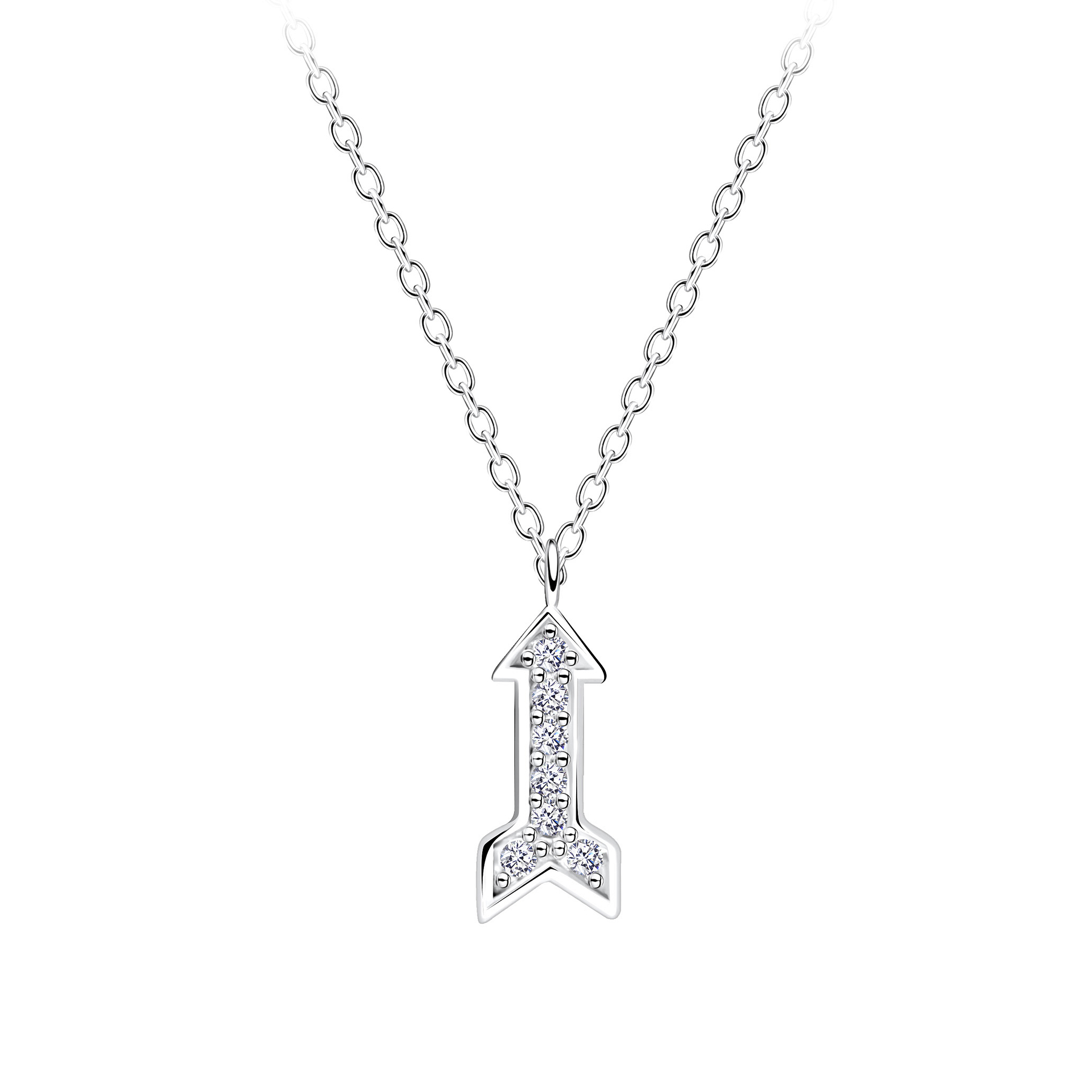 925 Silver Jewelry | Silver Arrow Cubic Zirconia Necklace - 10046