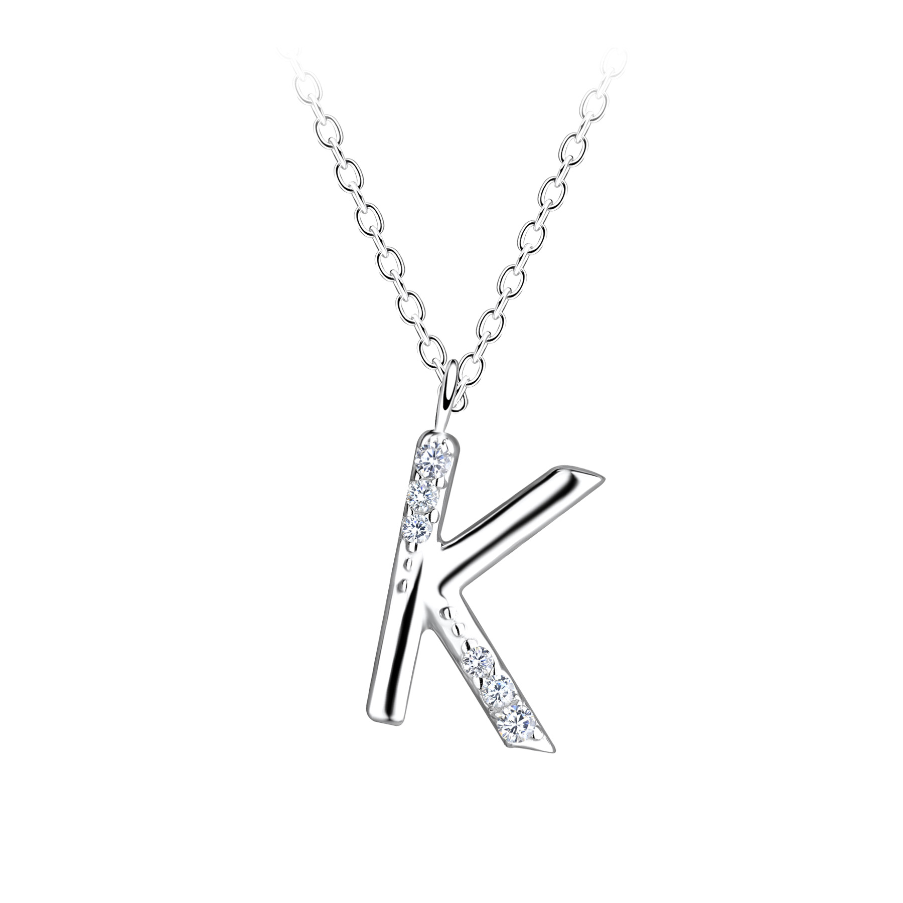 925 Silver Jewelry | Silver Letter K Necklace - 19414