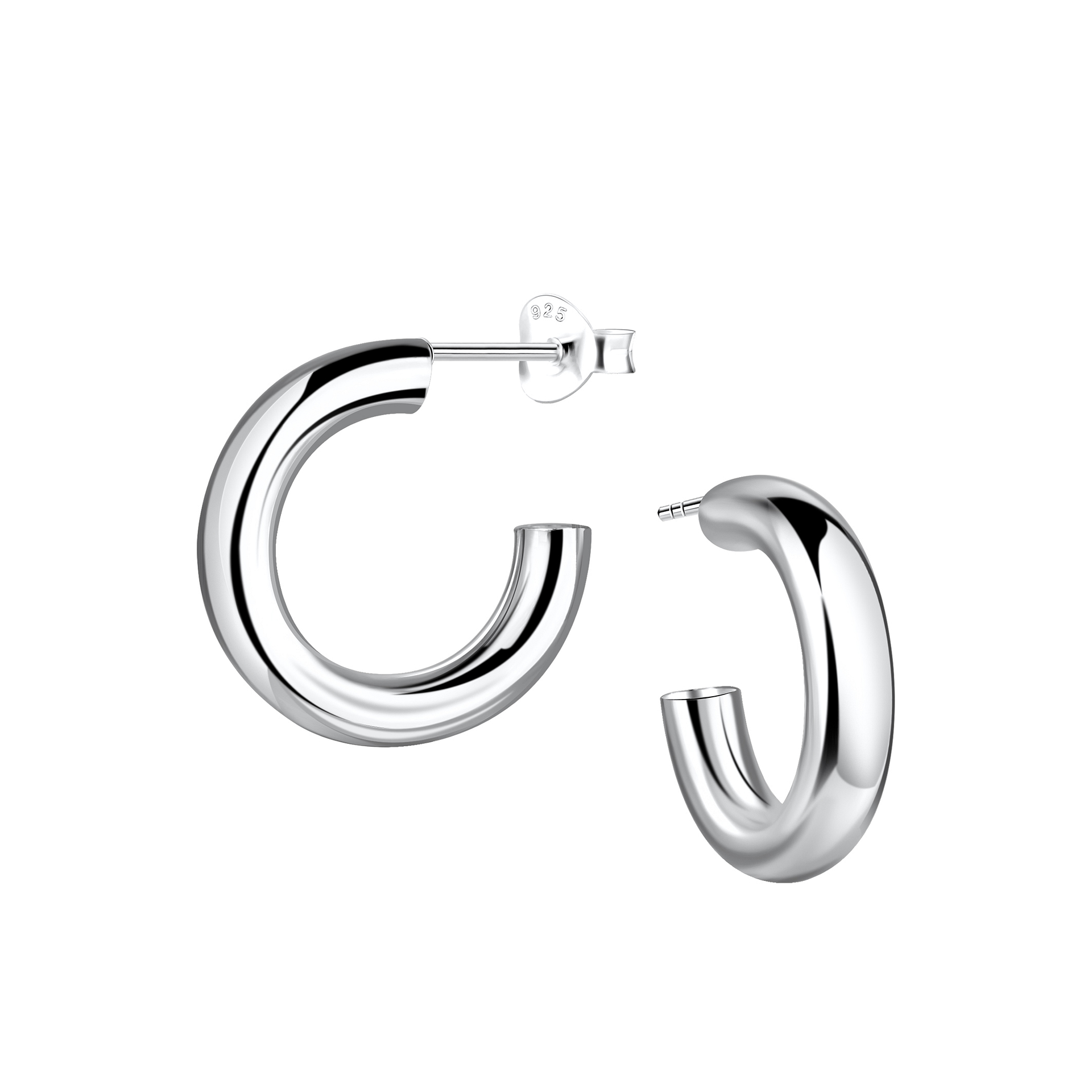 925 Silver Jewelry | Silver Half Hoop Stud Earrings - 19643