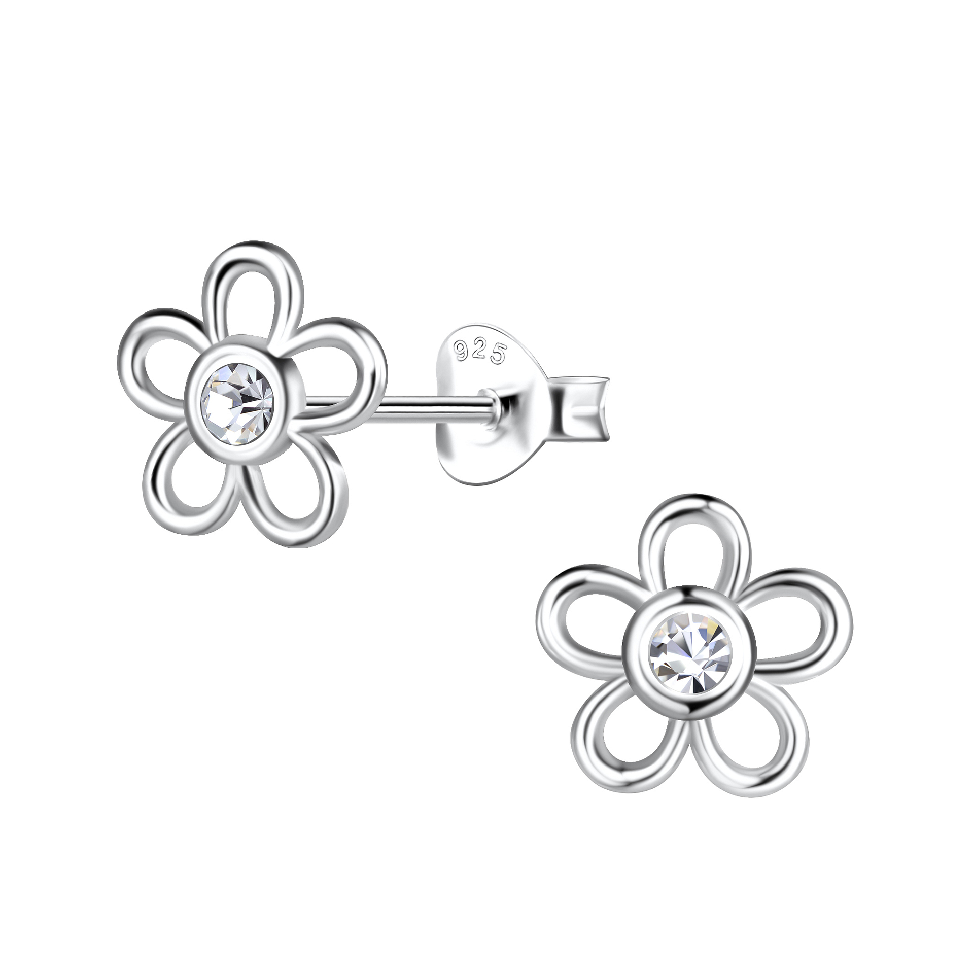 925 Silver Jewelry | Silver Flower Stud Earrings - 19923