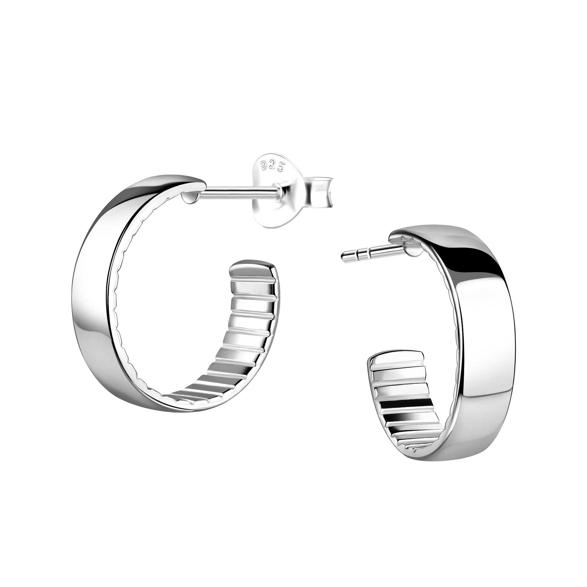 925 Silver Jewelry | Silver Half Hoop Stud Earrings - 20003