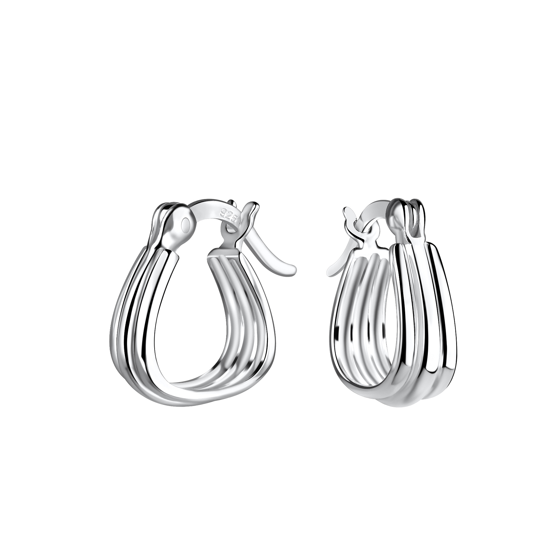 925 Silver Jewelry | Silver Patterned French Lock Hoop Earrings - 19981