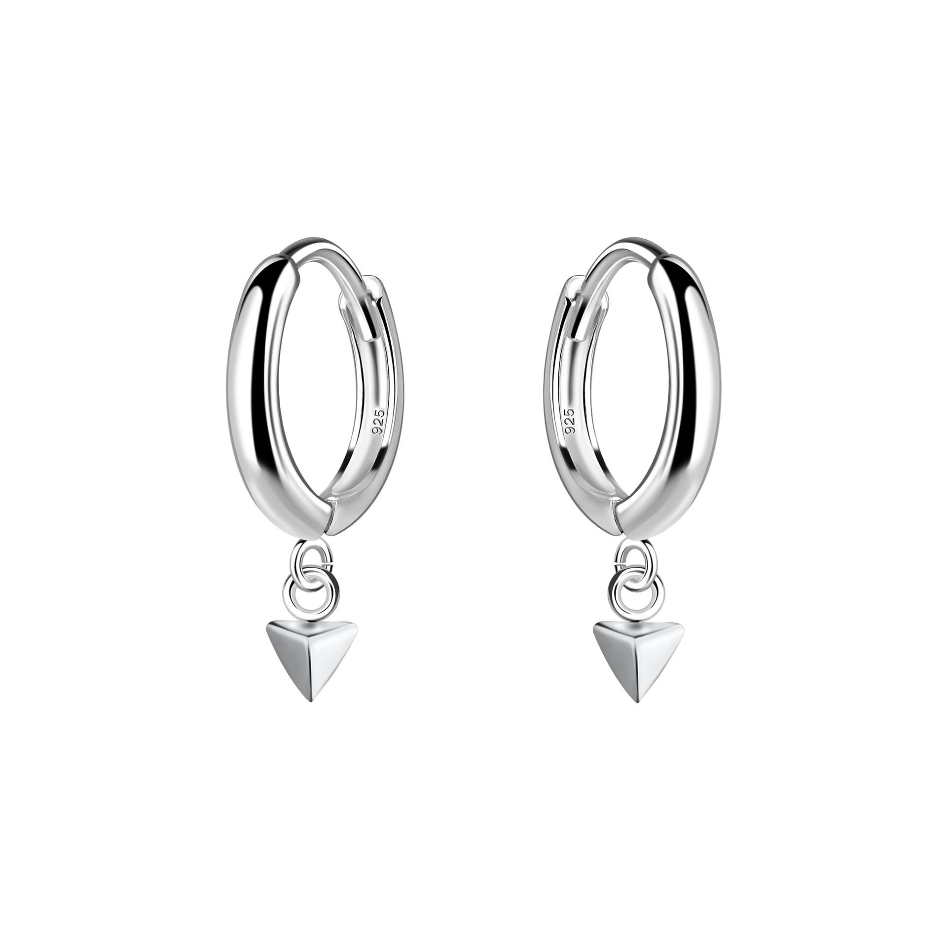925 Silver Jewelry | Silver Triangle Charm Huggie Earrings - 19966