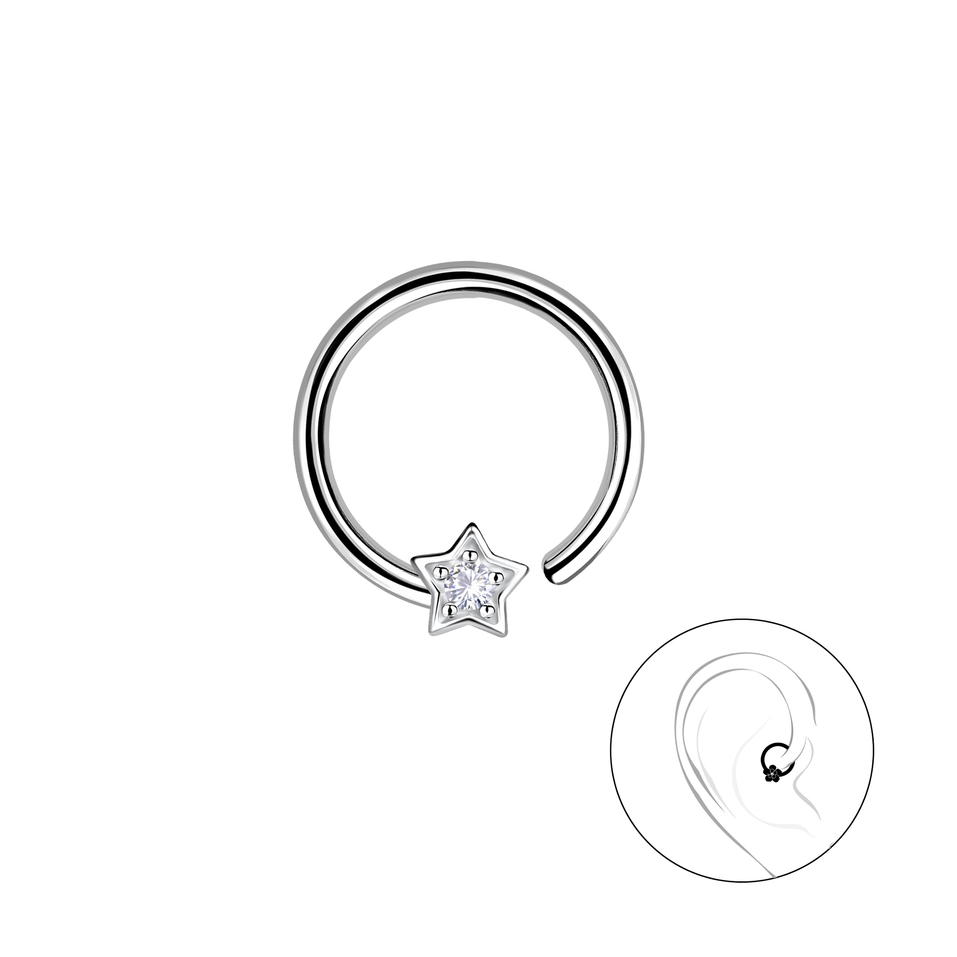 925 Silver Jewelry | Silver Star Helix Hoop - 20611