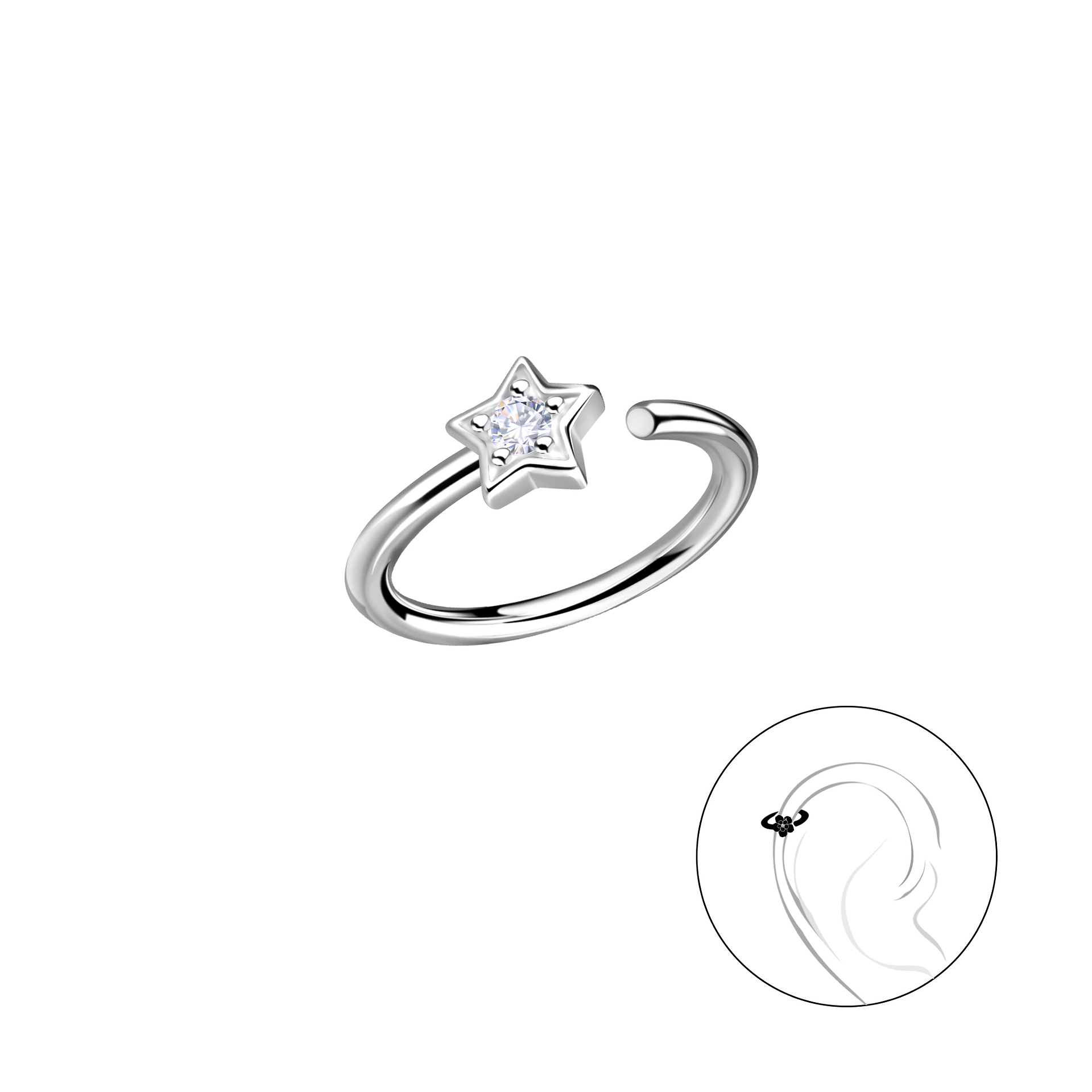 925 Silver Jewelry | Silver Star Helix Hoop - 20610