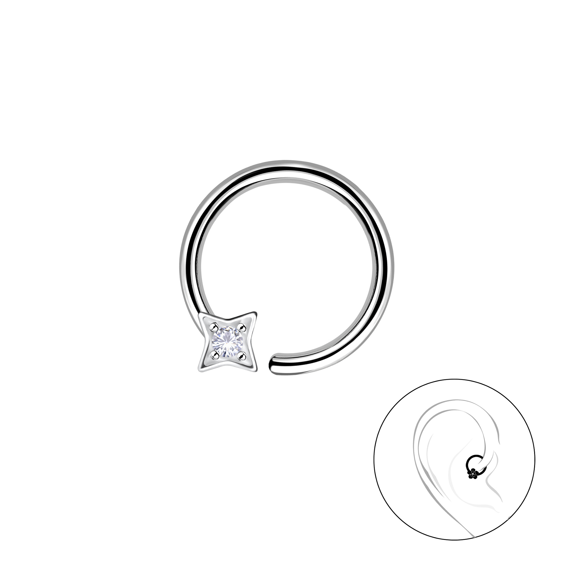 925 Silver Jewelry | Silver Star Helix Hoop - 20646