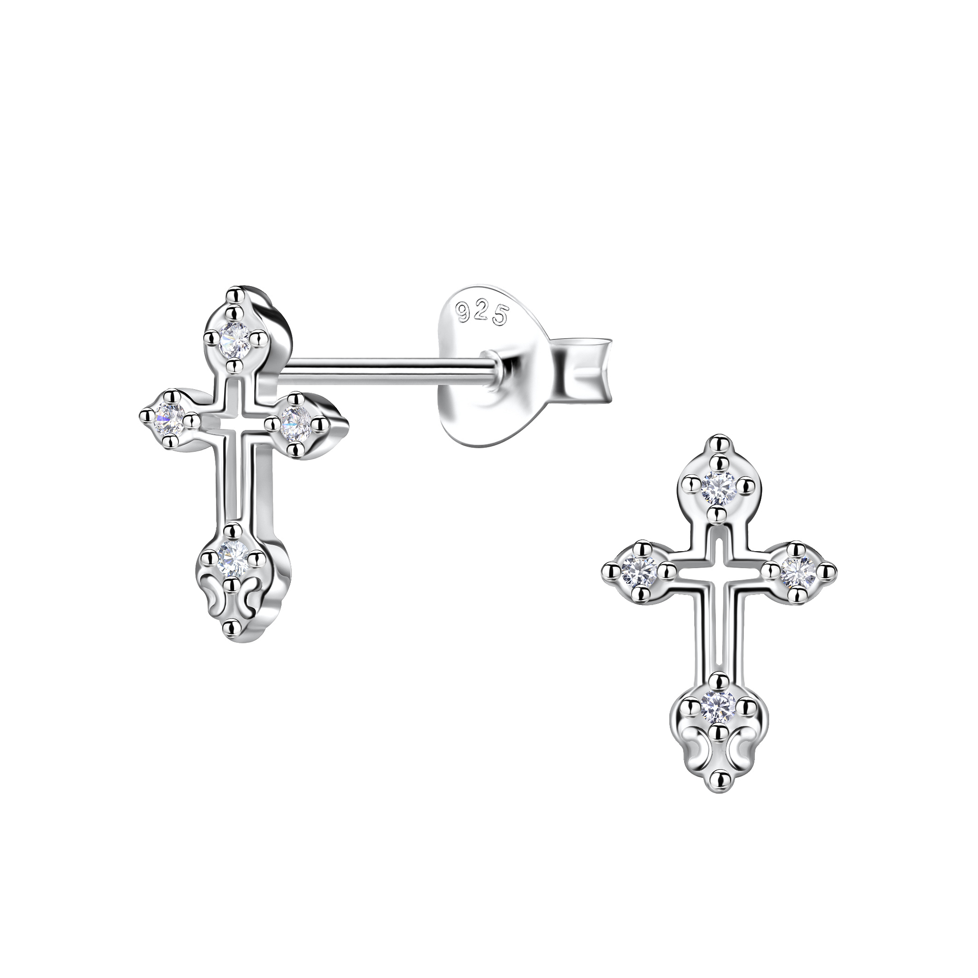 925 Silver Jewelry | Silver Cross Stud Earrings - 20575