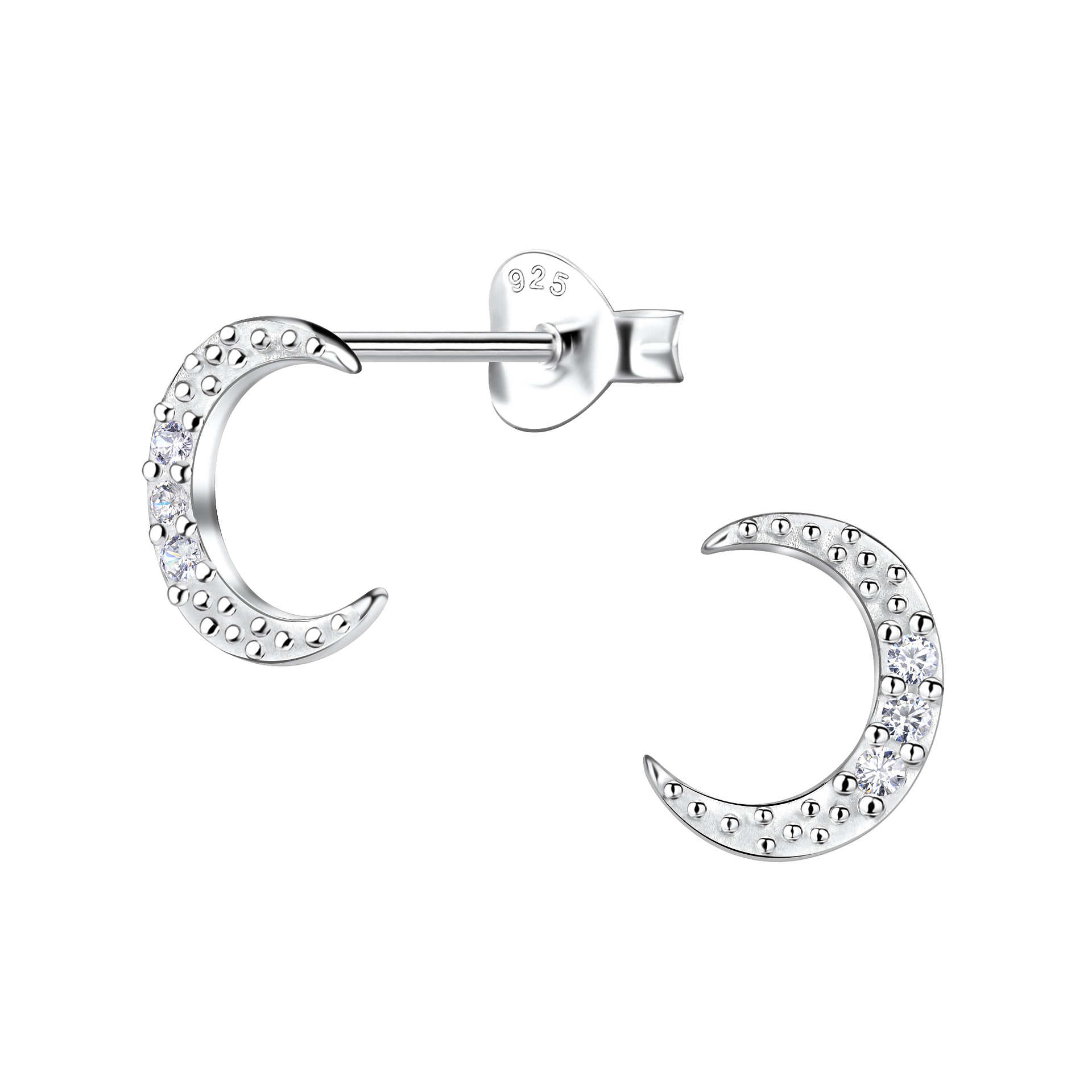 925 Silver Jewelry | Silver Moon Stud Earrings - 20561