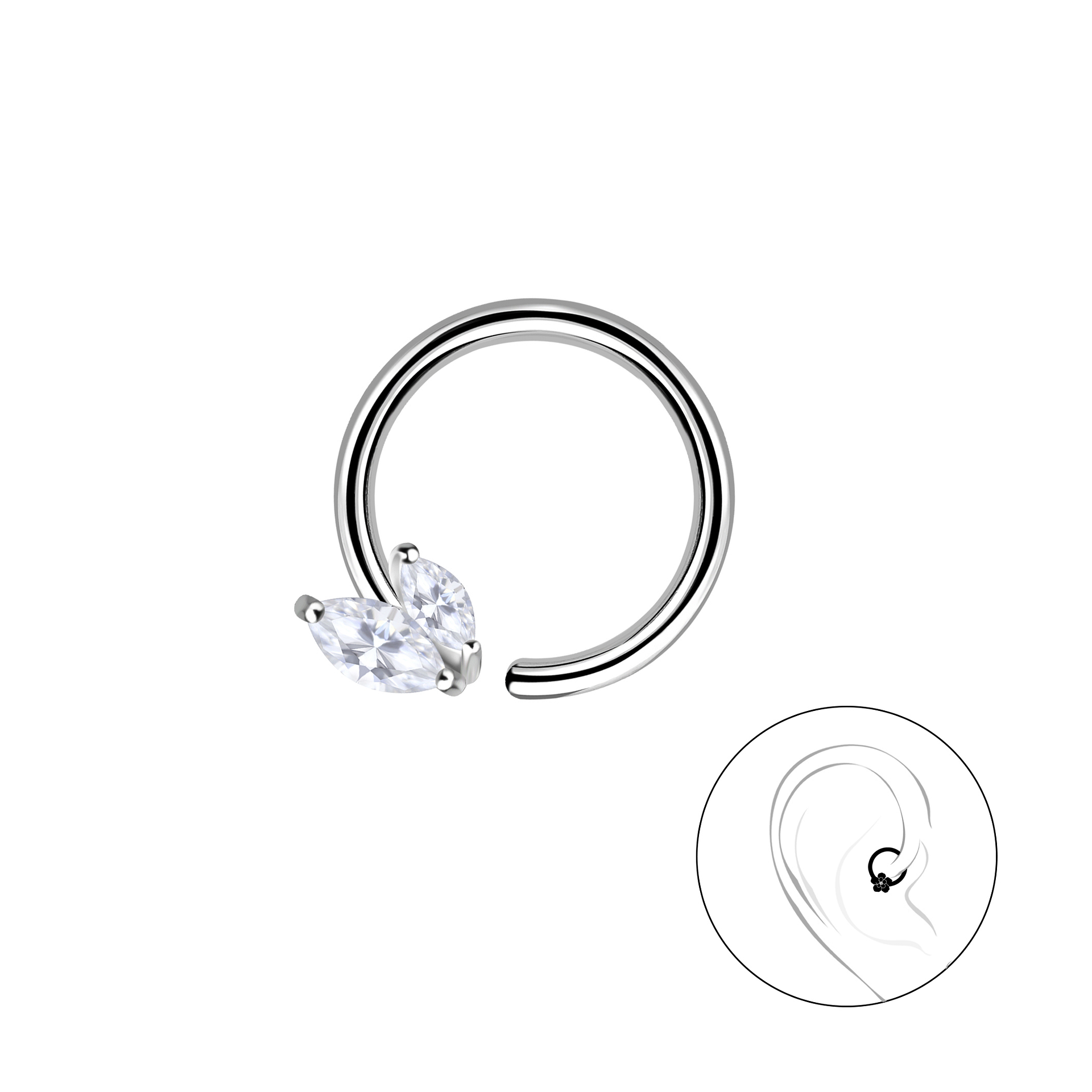 925 Silver Jewelry | Silver Geometric Helix Hoop - 20705