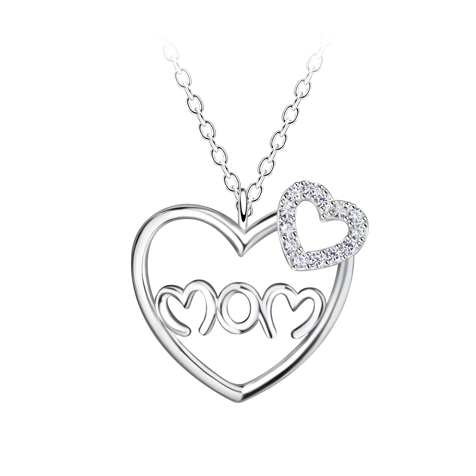925 Silver Jewelry | Silver Double Heart Mom Necklace - 20736