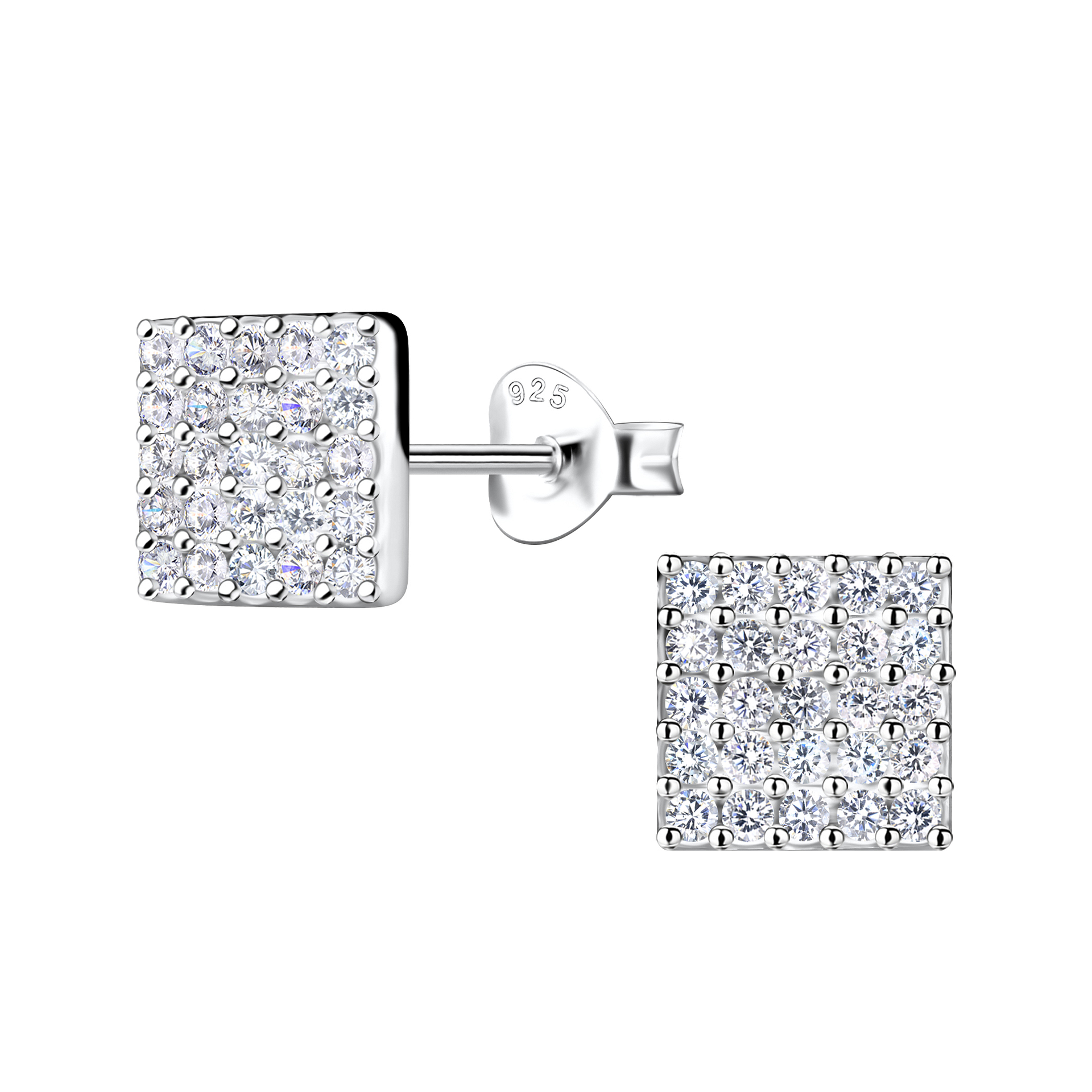 925 Silver Jewelry | Silver Square Stud Earrings - 21084