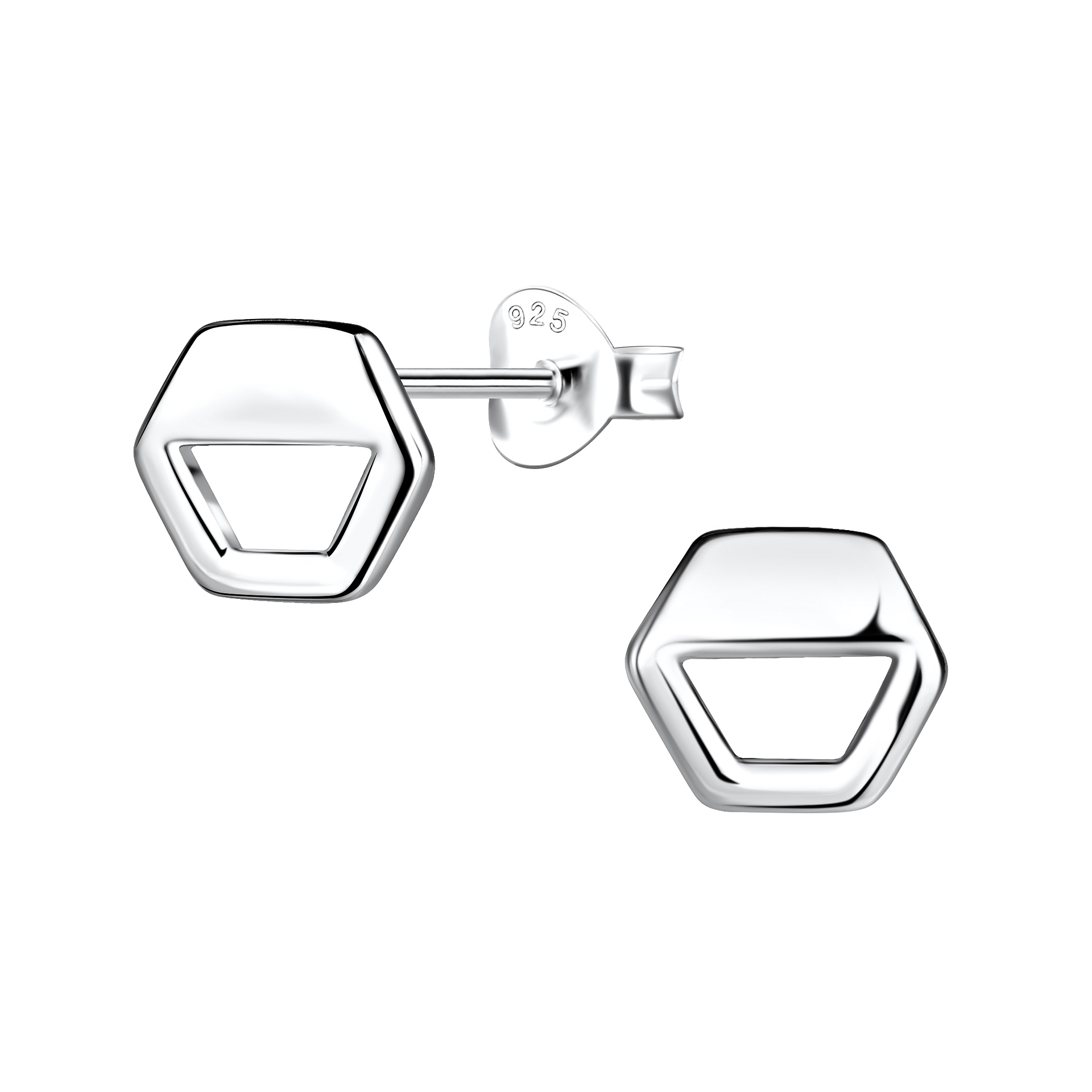 925 Silver Jewelry | Silver Hexagon Stud Earrings - 21135