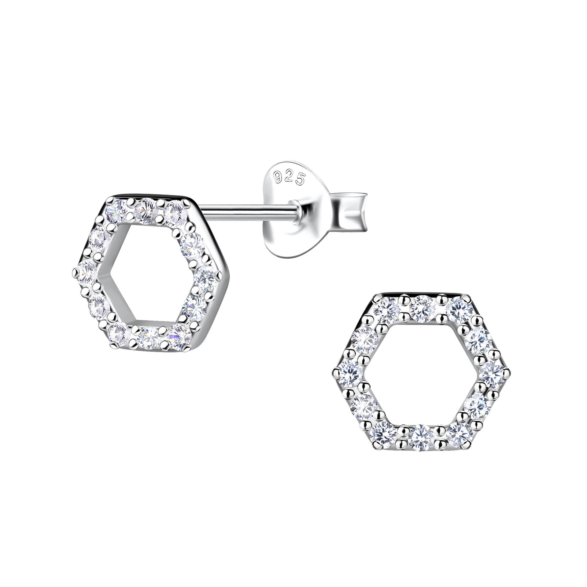 925 Silver Jewelry | Silver Hexagon Stud Earrings - 21285