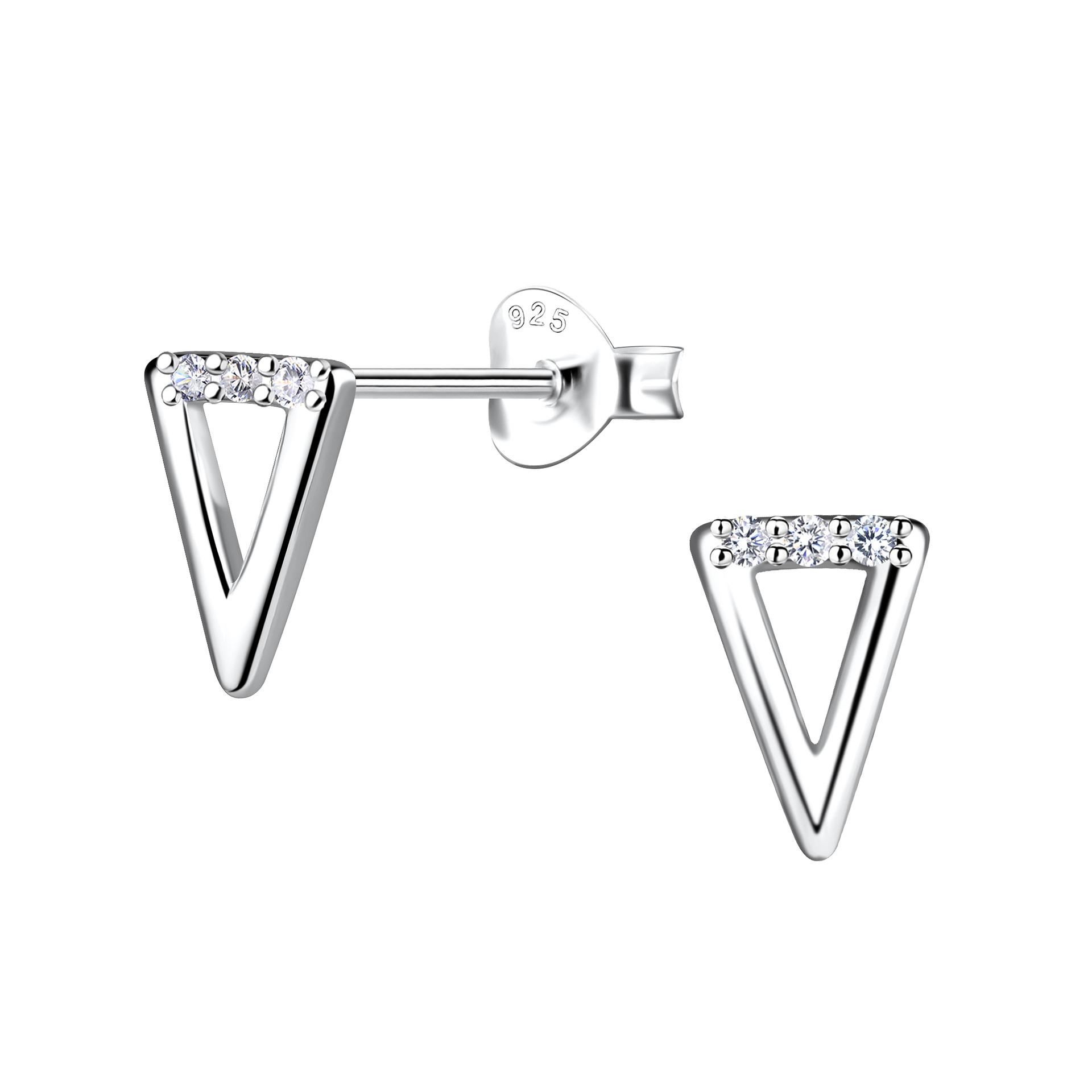 925 Silver Jewelry | Silver Triangle Stud Earrings - 21658