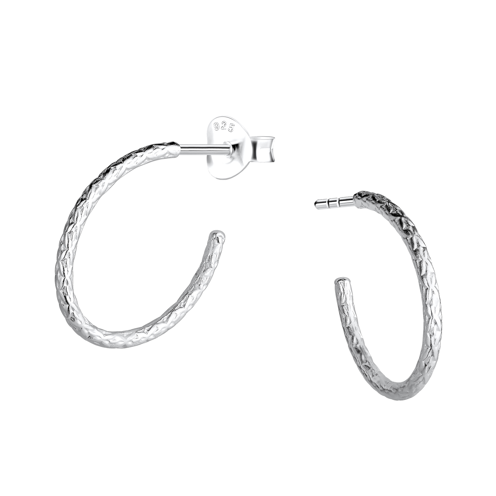 925 Silver Jewelry | Silver Patterned Half Hoop Stud Earrings - 21693