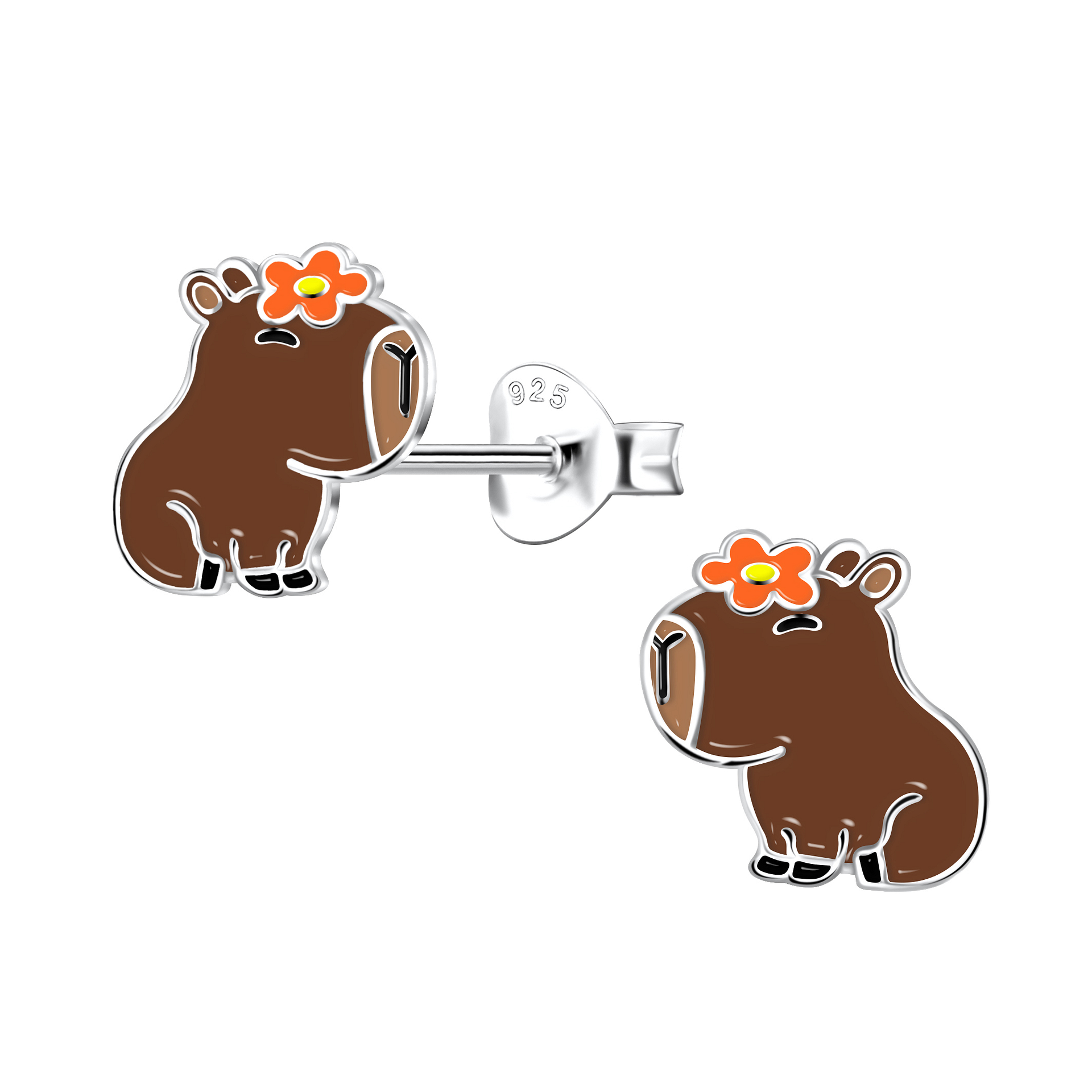 925 Silver Jewelry | Silver Capybara Stud Earrings - 21682
