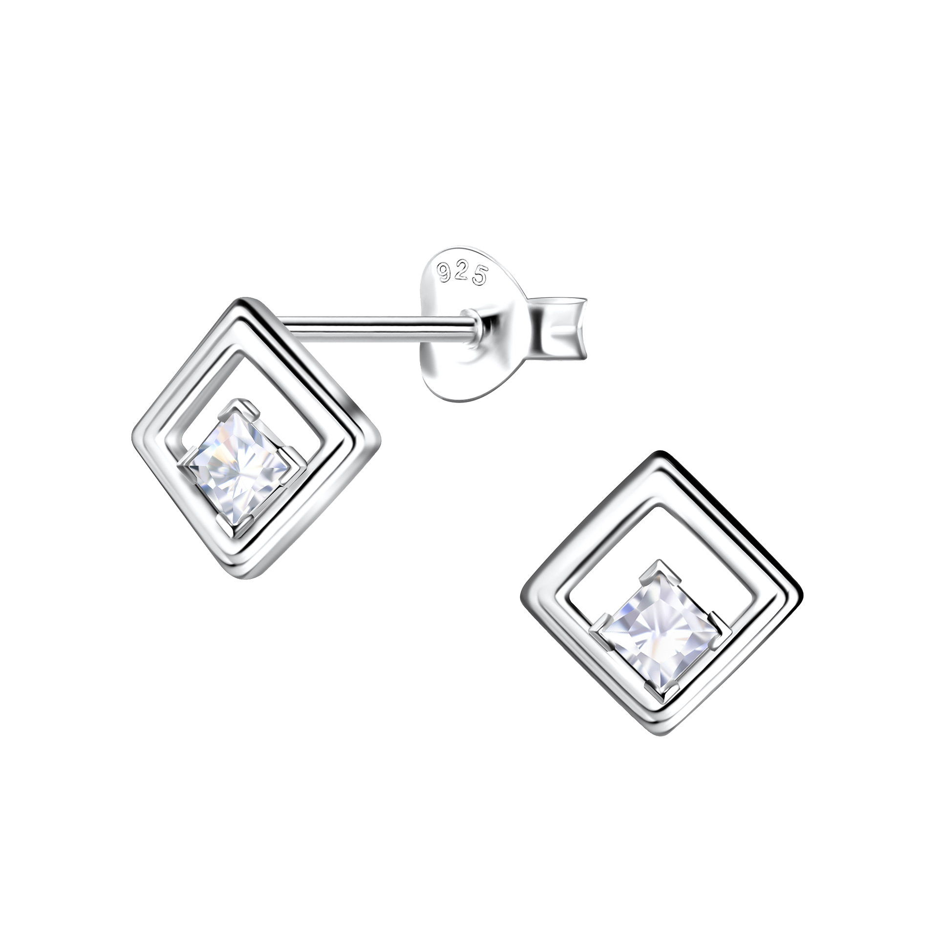925 Silver Jewelry | Silver Square Stud Earrings - 21759