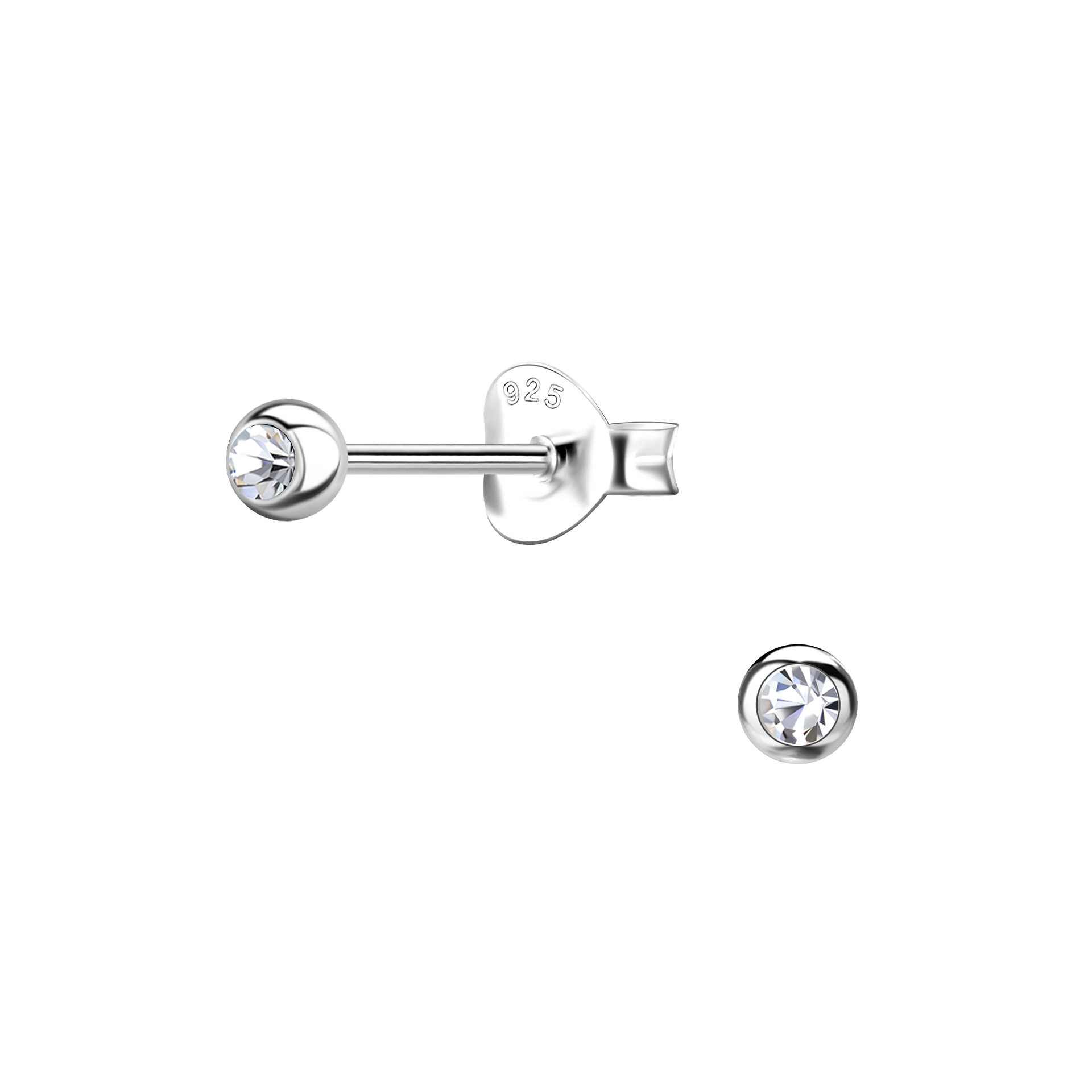 925 Silver Jewelry | Silver Crystal Single Stone Stud Earrings - 21883